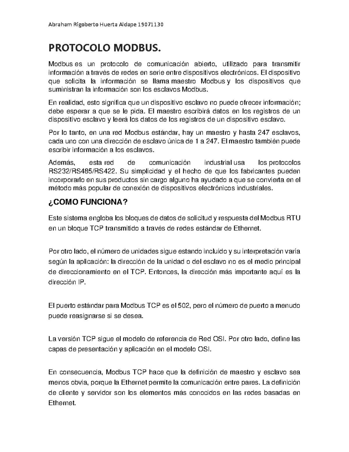 Protocolo Modbus Practic MS TEAMS - PROTOCOLO MODBUS. Modbus es un ...