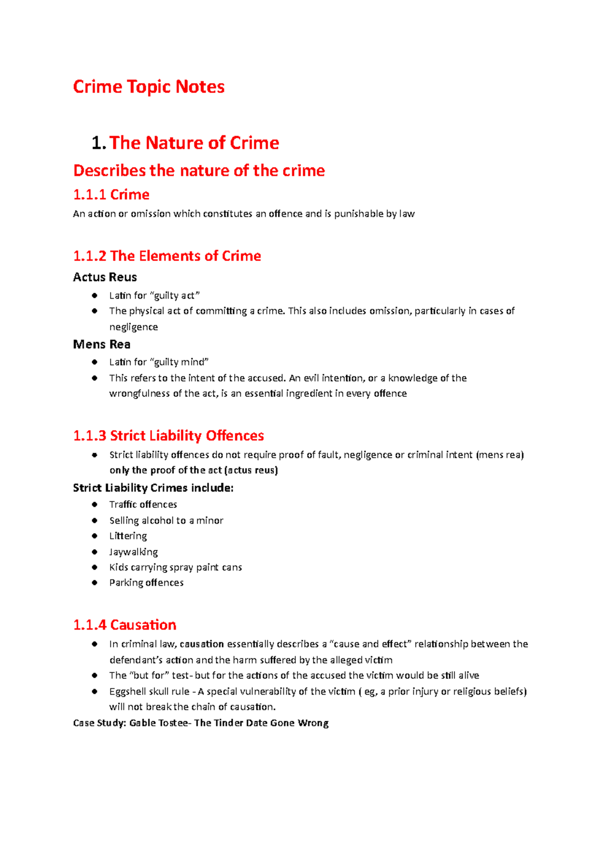 Legal Studies Notes HSC (Crime) - Crime Topic Notes 1. The Nature of ...