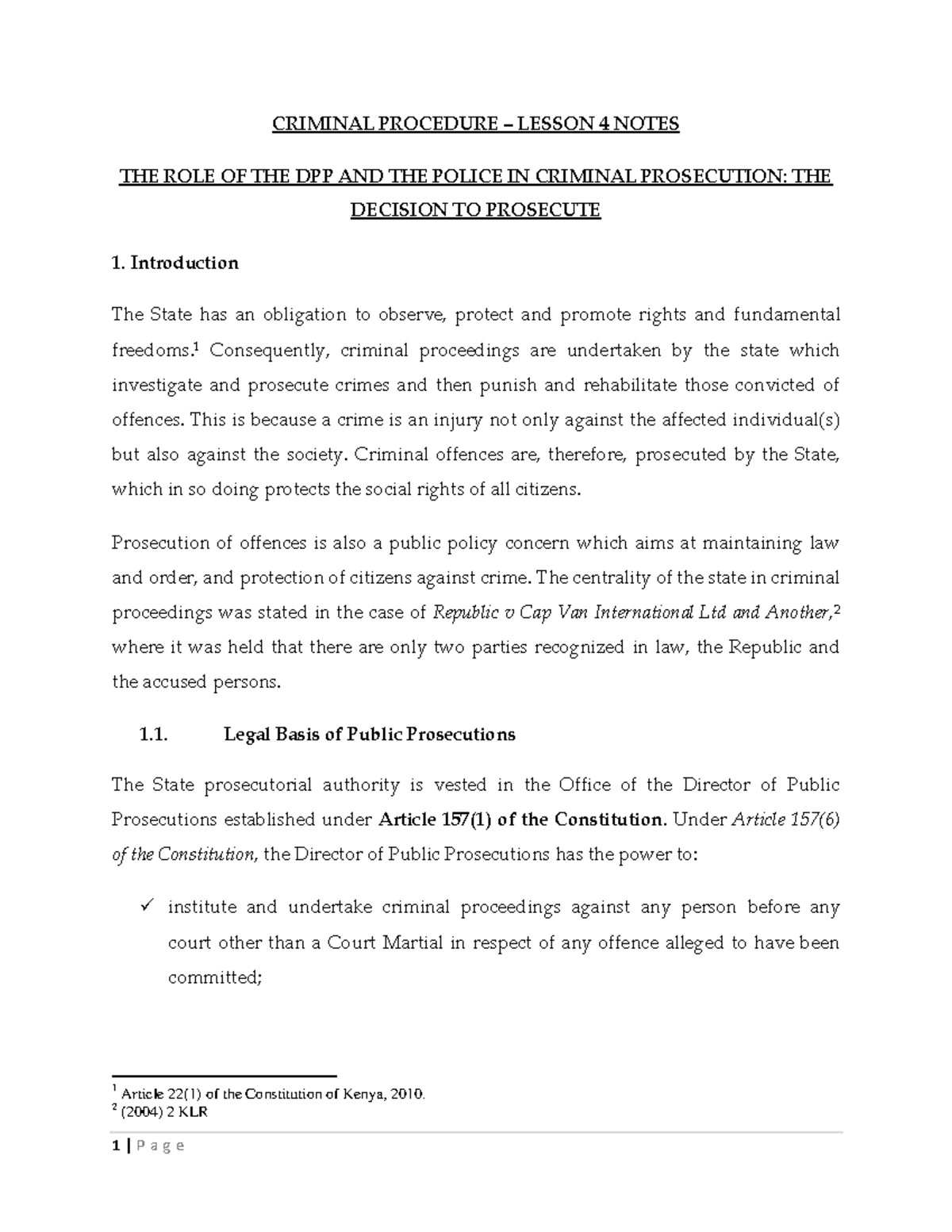 Lesson 4 - CPI - Role of the DPP - CRIMINAL PROCEDURE – LESSON 4 NOTES ...