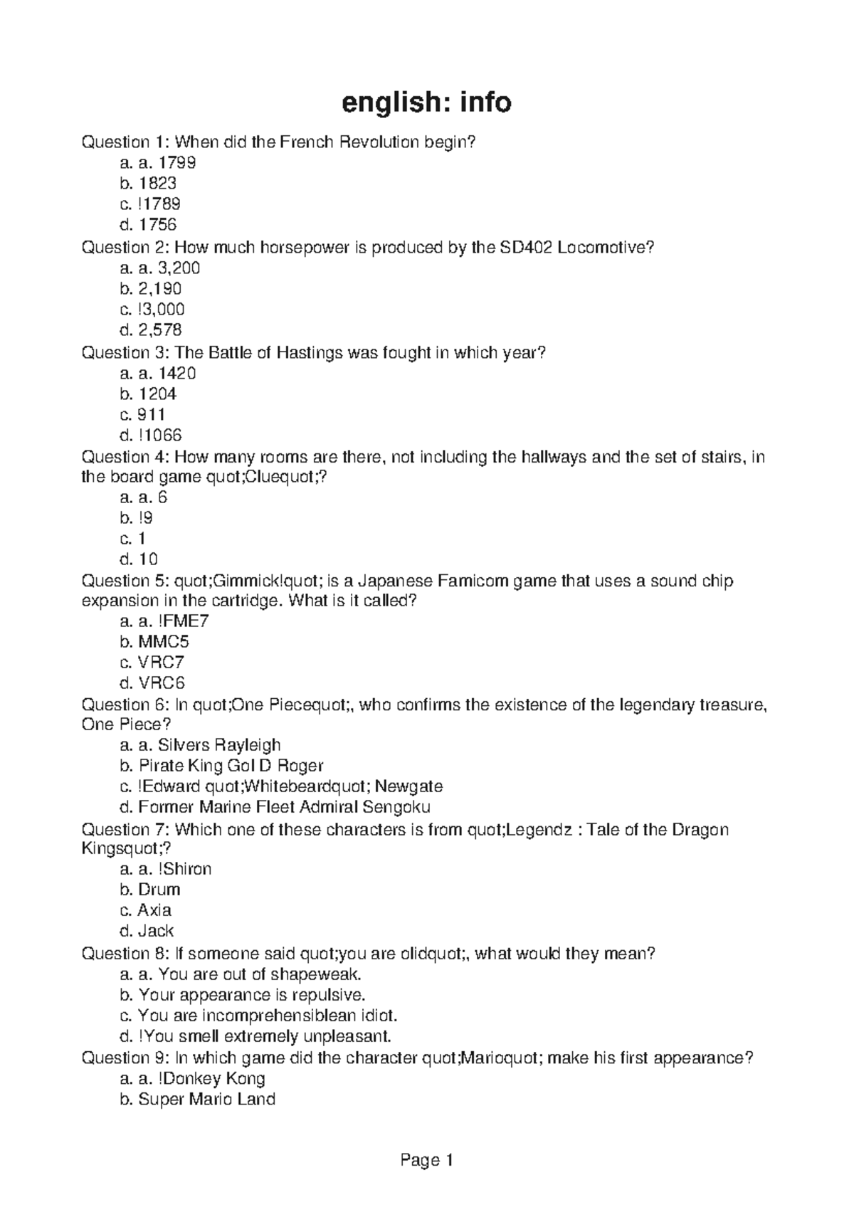 English Extra Credit 6 - english: info Question 1: When did the French ...