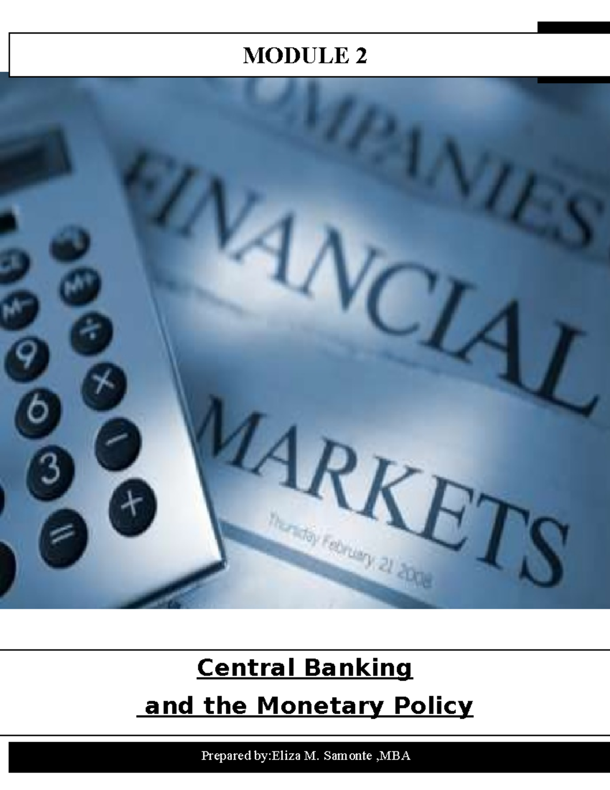 Central Banking and the monetary policy - MODULE 2 Central Banking and ...