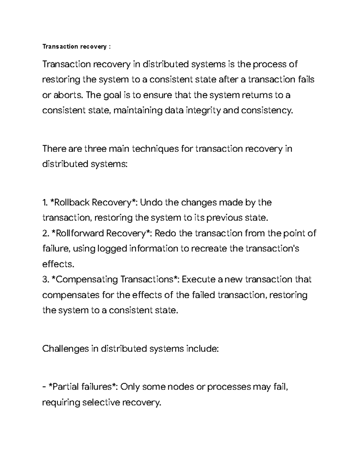 Transaction recovery - DISTRIBUTED SYSTEMS - Transaction recovery ...