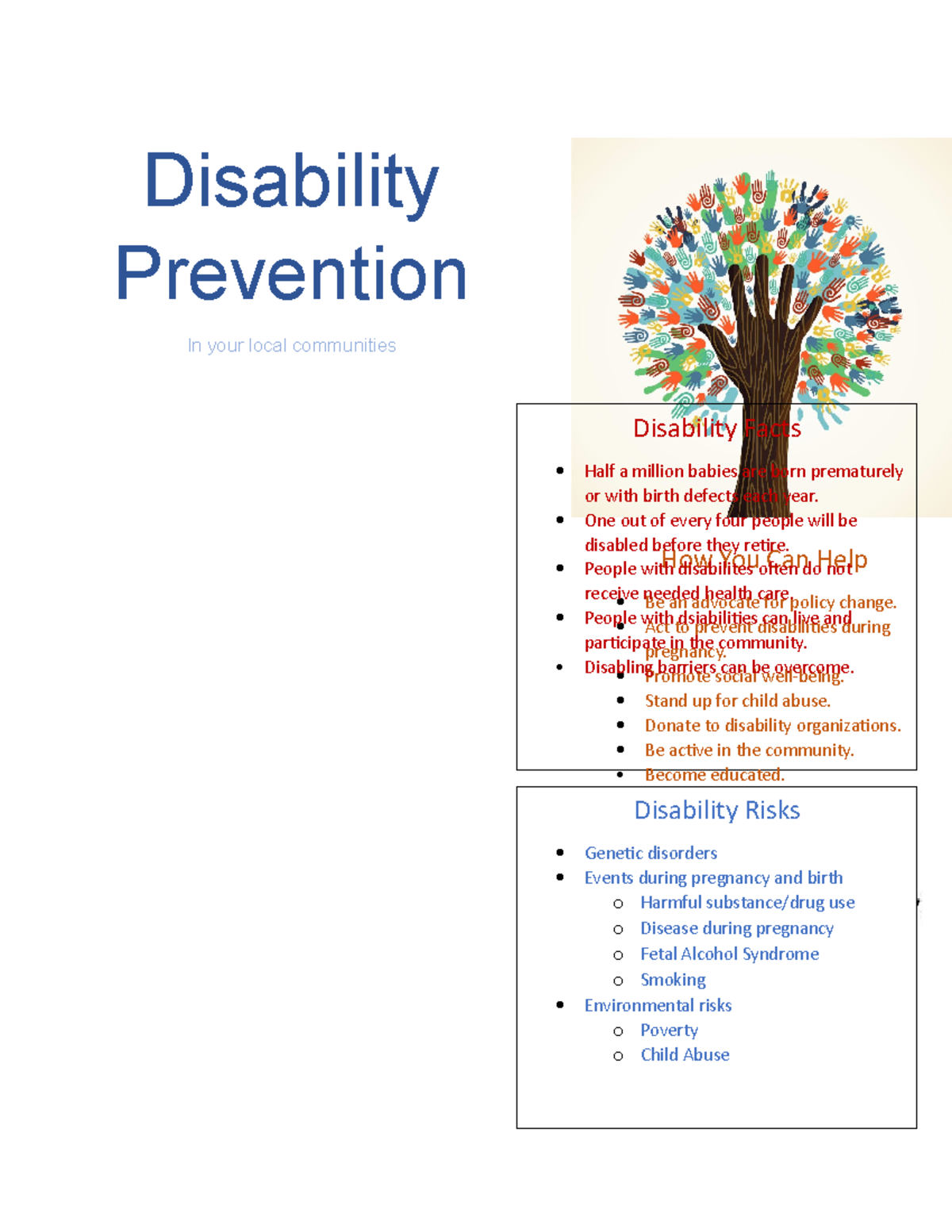 Lesson 2 Poster - Disability Prevention In your local communities How ...