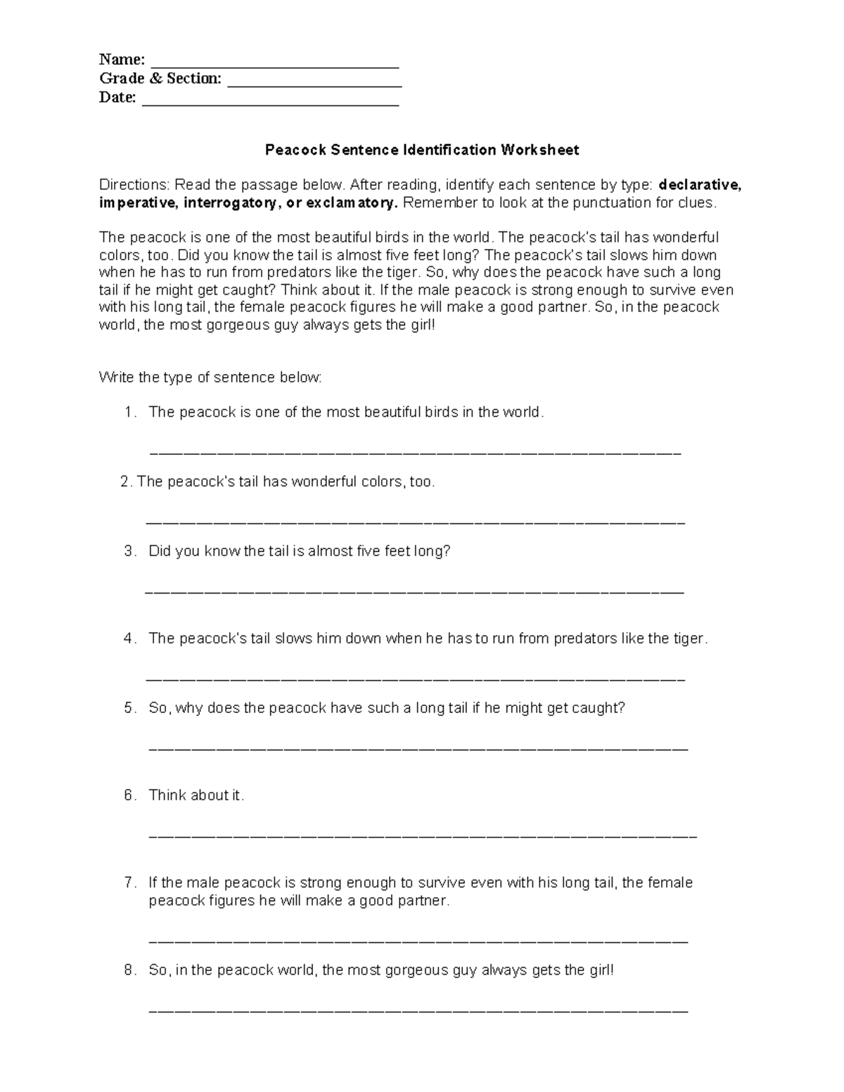 Peacock- Worksheet - Helpful for practice teaching - Name