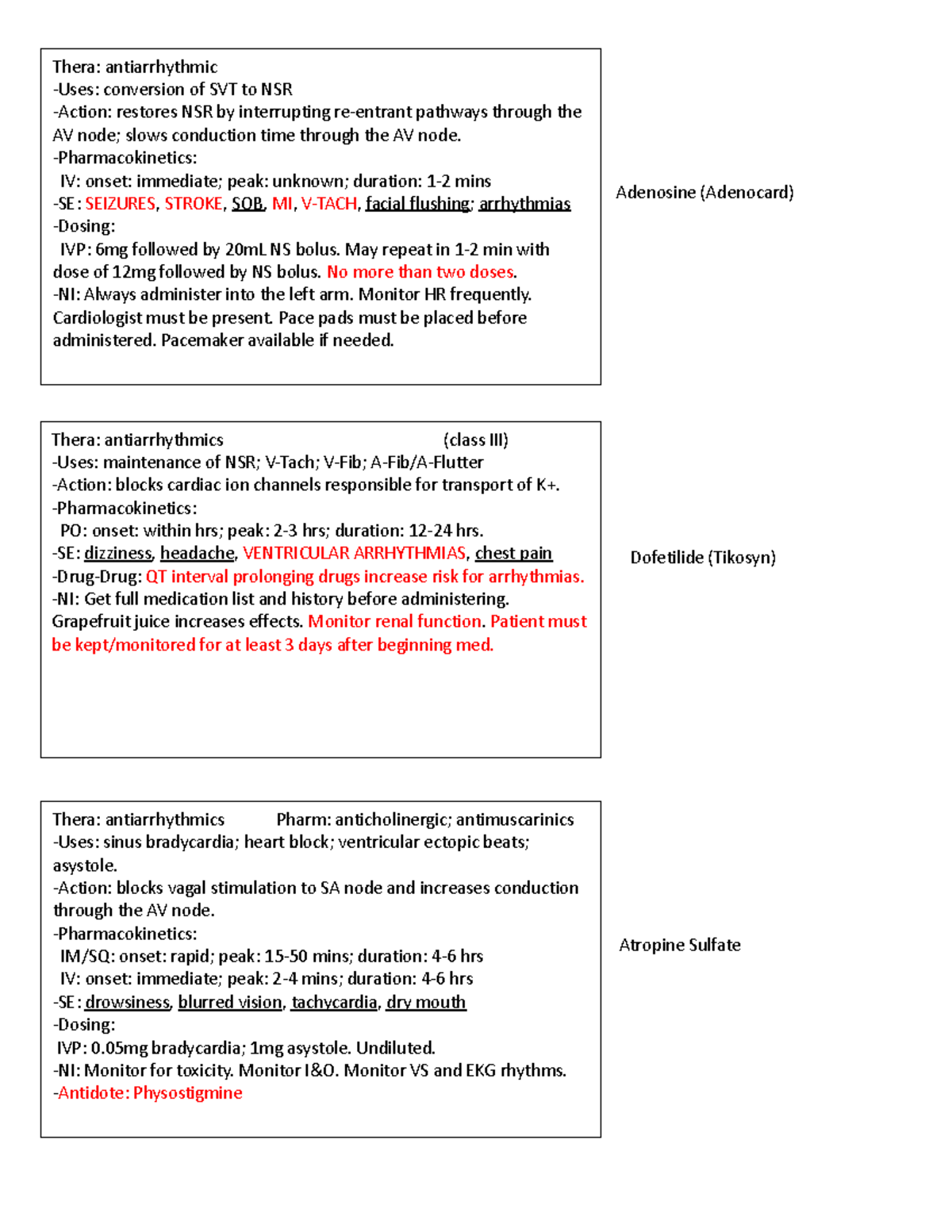 Cardiac SCE med cards - Adenosine (Adenocard) Dofetilide (Tikosyn ...