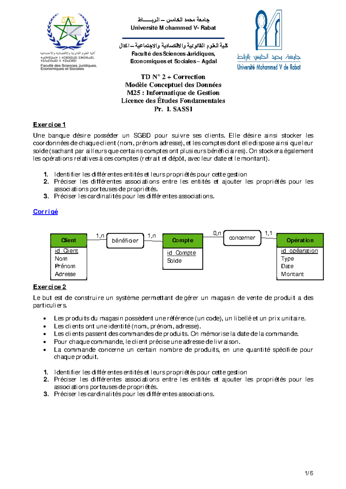 Exercice corrigé Informatique de gestion - الربـــــــاط– جامعة محمد ...
