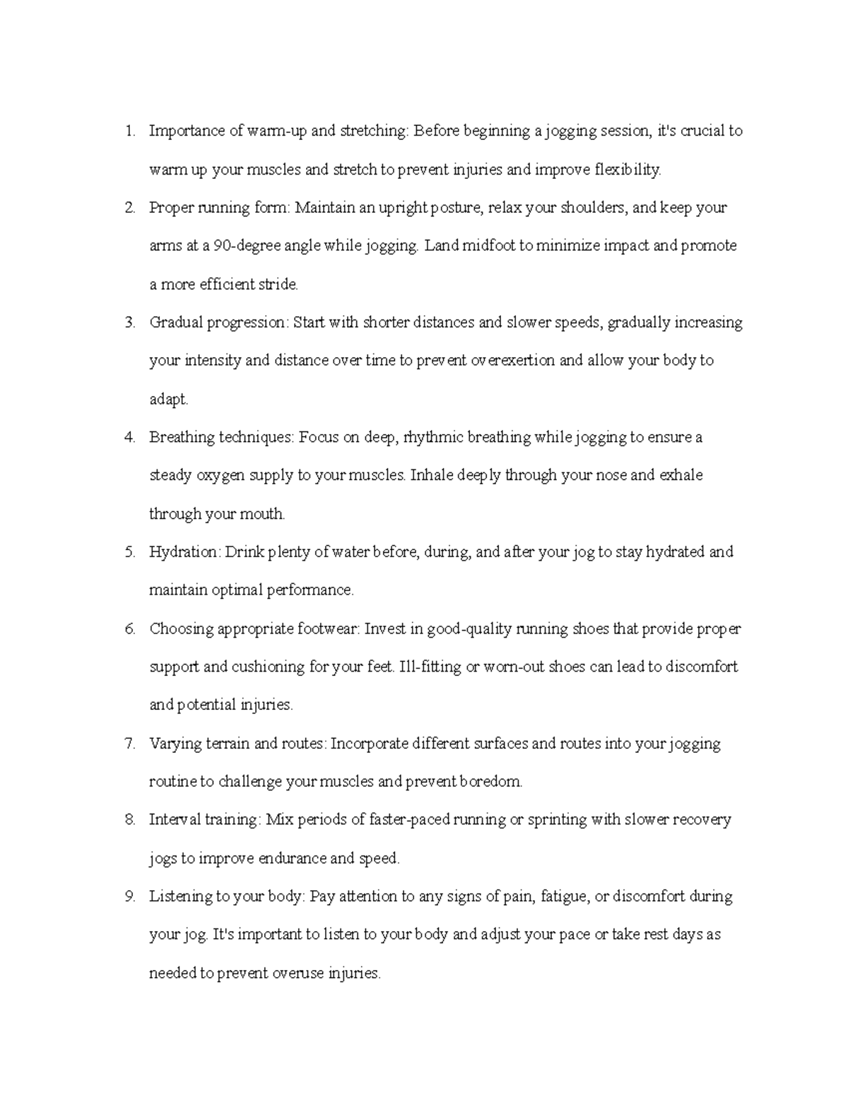 Jogging notes - Importance of warm-up and stretching: Before beginning ...