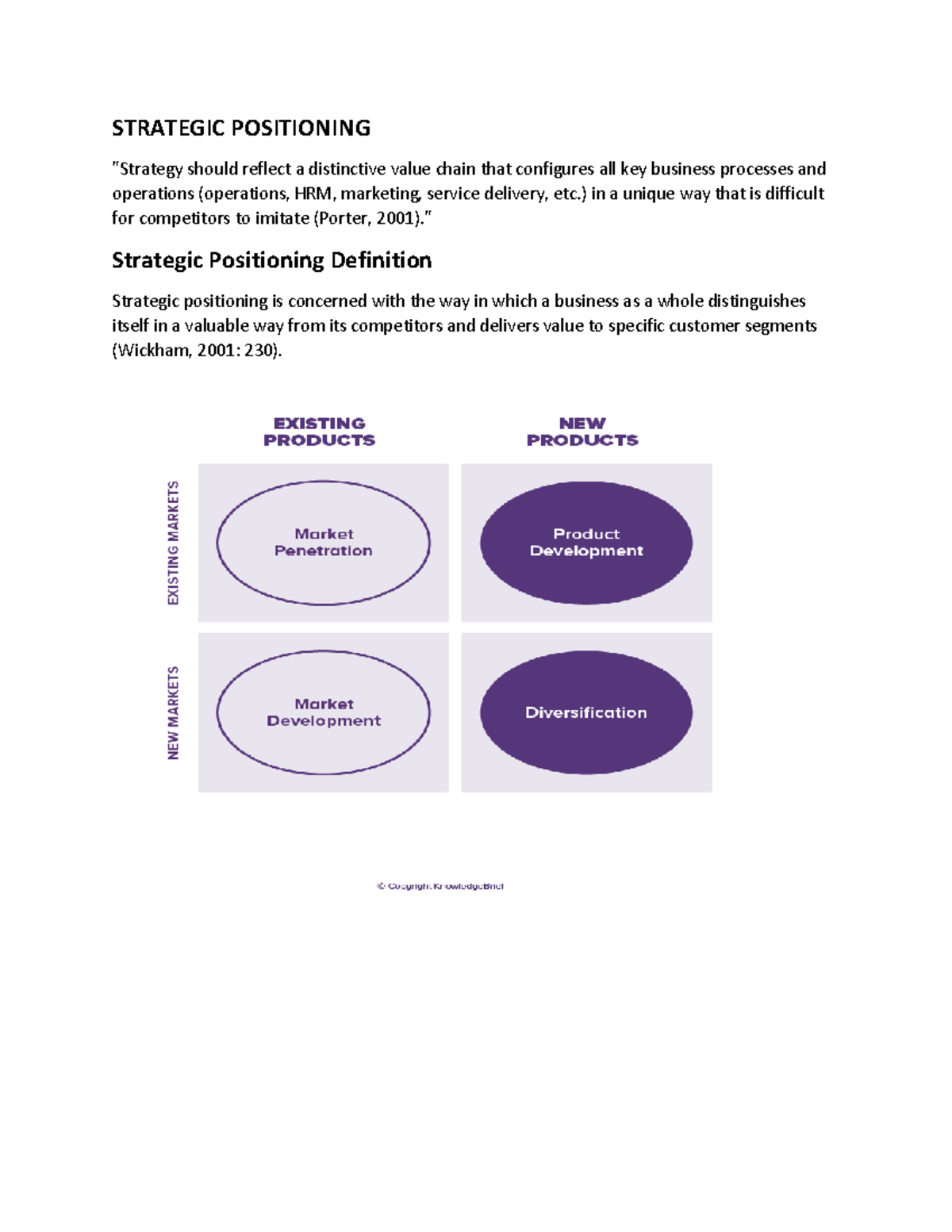 Strategic positioning - STRATEGIC POSITIONING "Strategy should reflect ...