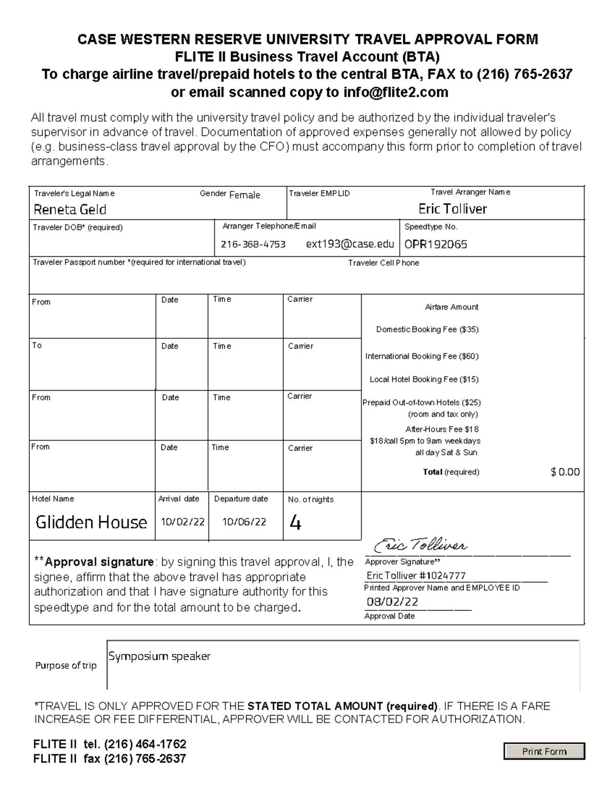Reneta Geld Travel Approval Form - CASE WESTERN RESERVE UNIVERSITY ...