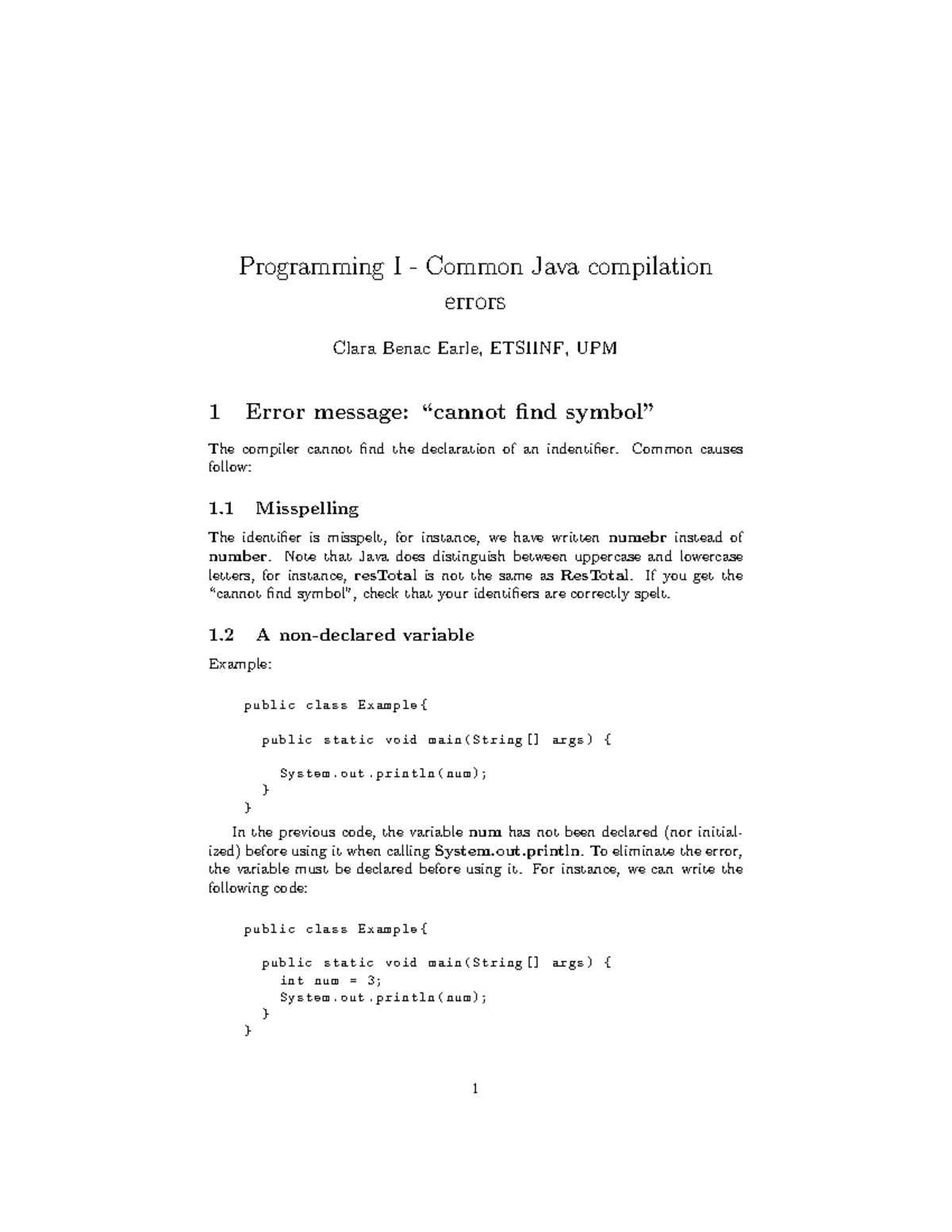 Common Java Compilation Errors Programming I Common Java 0997