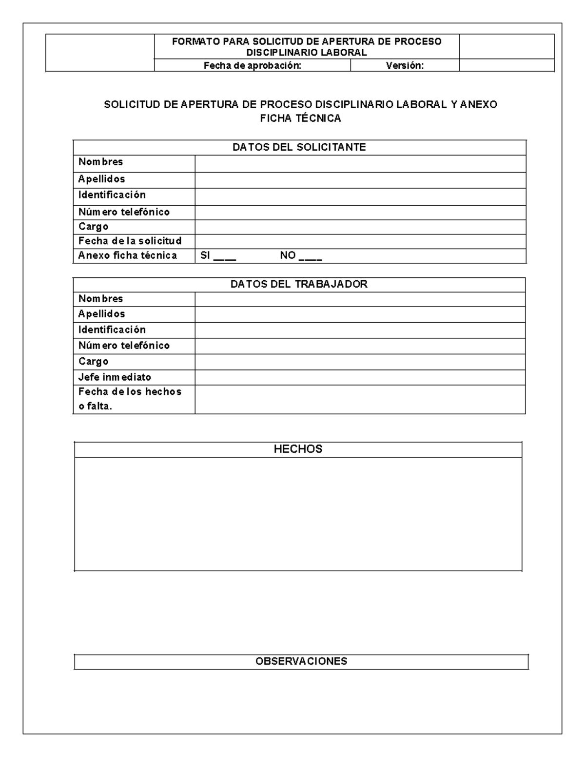 Formato DE Apretura Proceso Disciplinario Ejemplo - FORMATO PARA ...