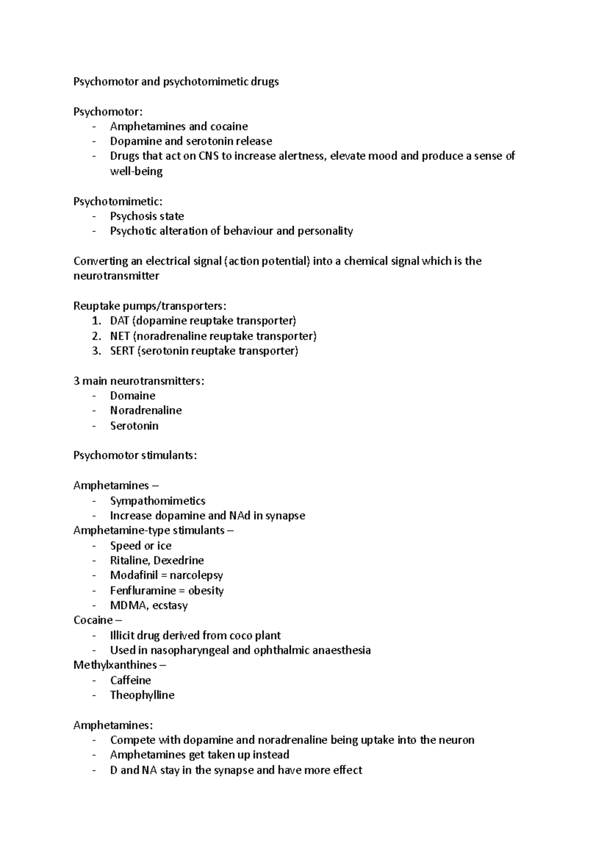 Module 1 part 2 - Psychomotor and psychotomimetic drugs Psychomotor ...