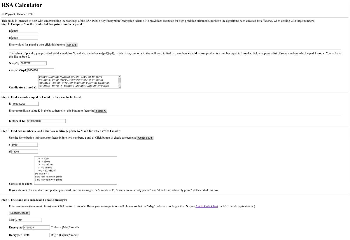 RSA-Calculator - RSA - RSA Calculator JL Popyack, October 1997 This guide is intended to help ...