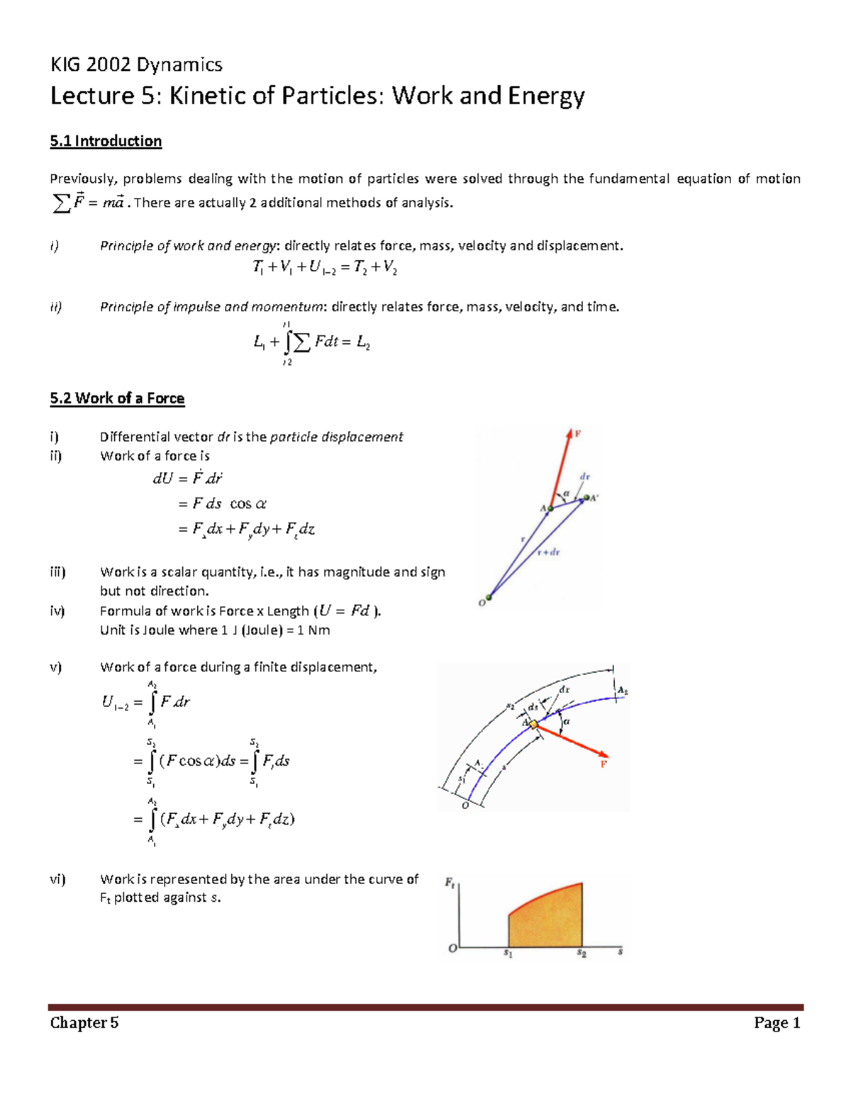 Lecture 5 Particles Work and Energy - KIG 2002 Dynamics Lecture 5 ...