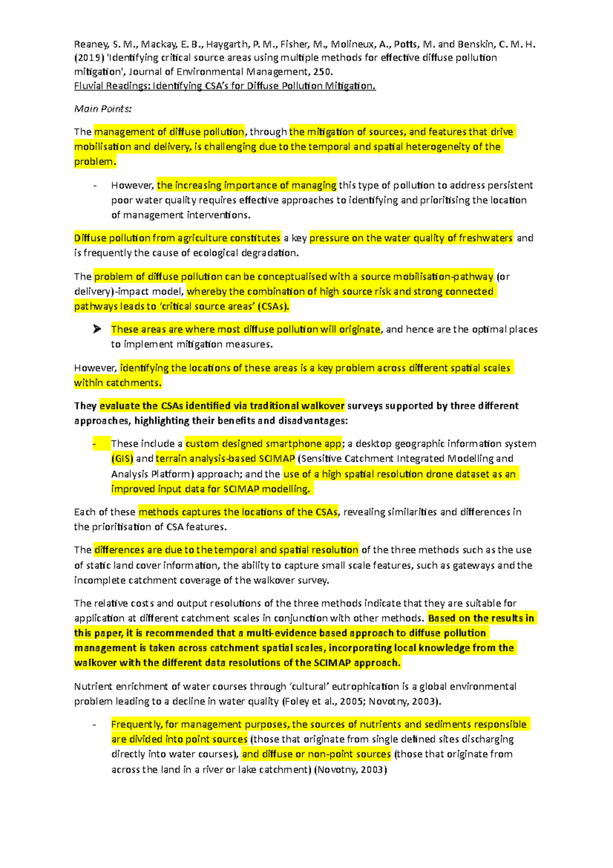 Reaney Identifying Csas Using Mutliple Methods For Managing Diffuse Pollution Reaney S M