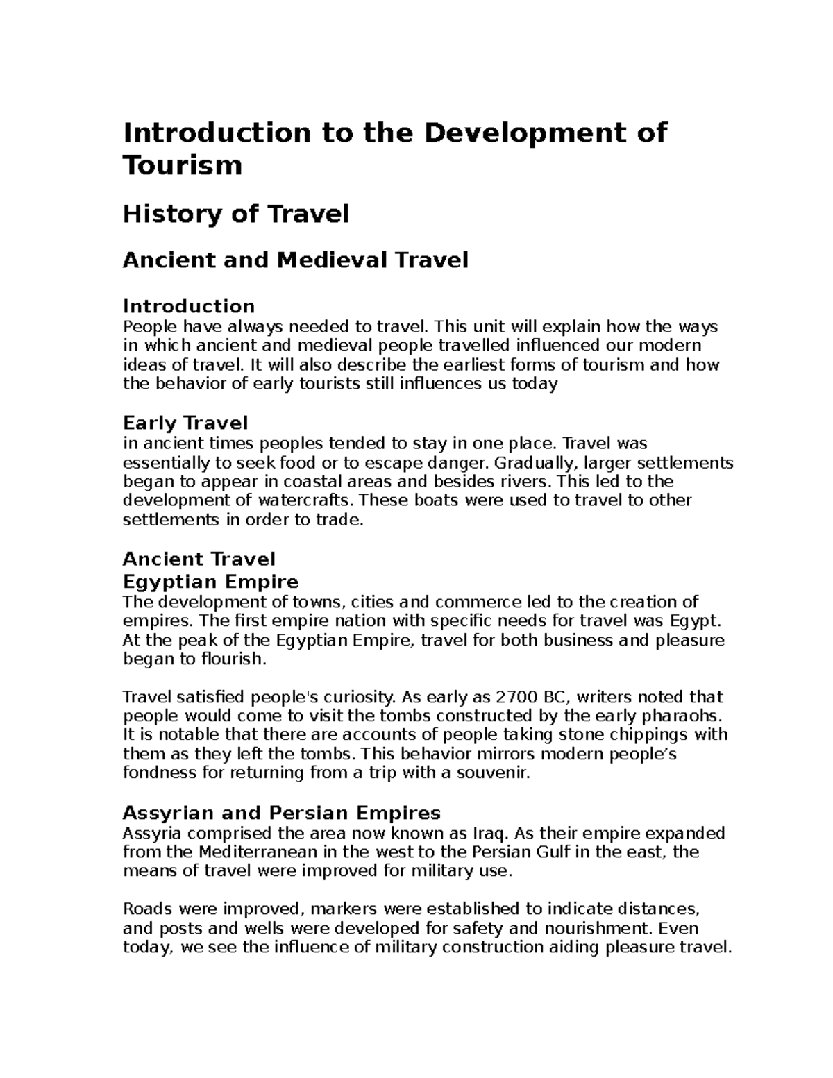 Tourism and hospitality notes - Introduction to the Development of ...