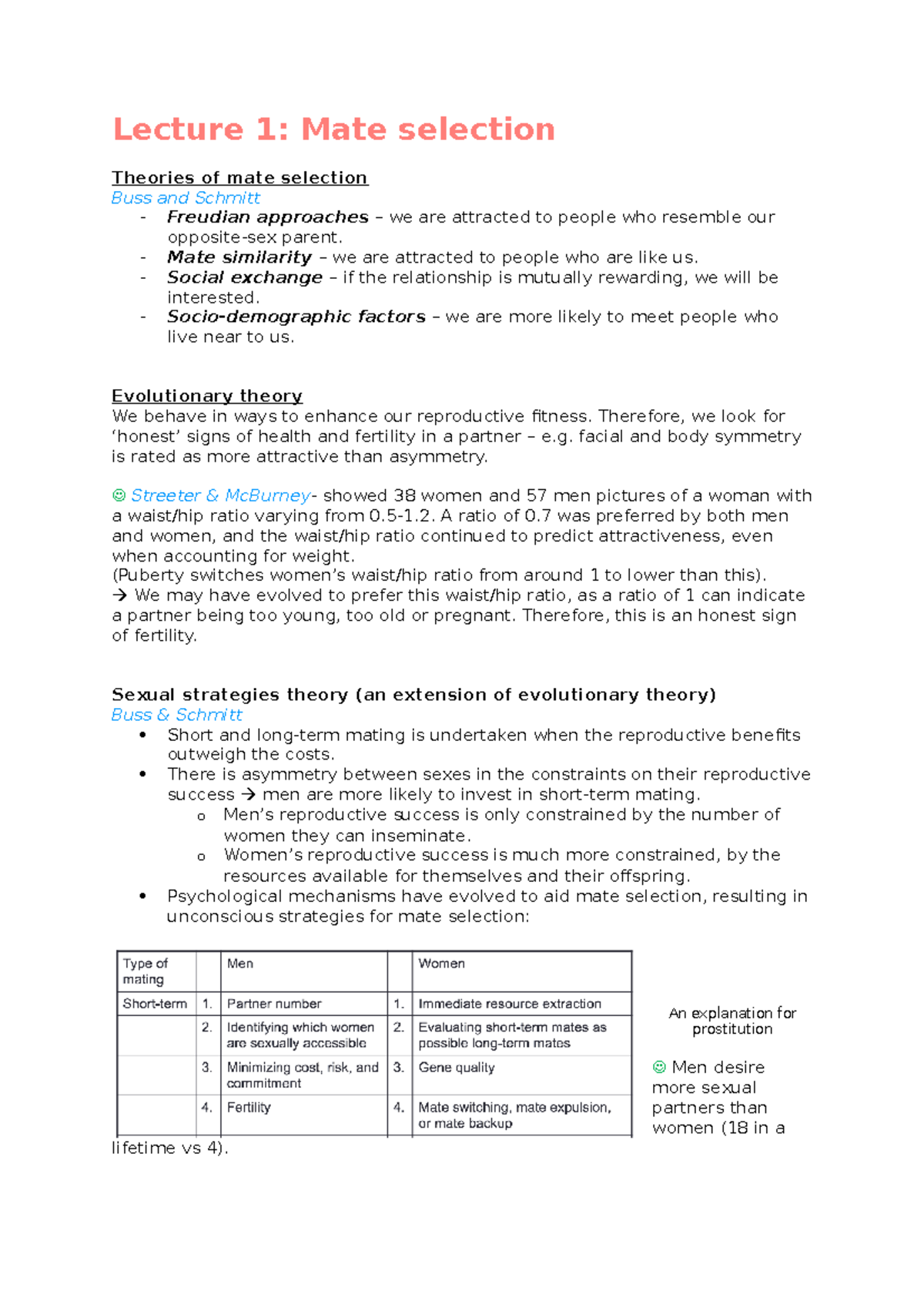 Lecture 1- Mate selection - Lecture 1: Mate selection Theories of mate ...