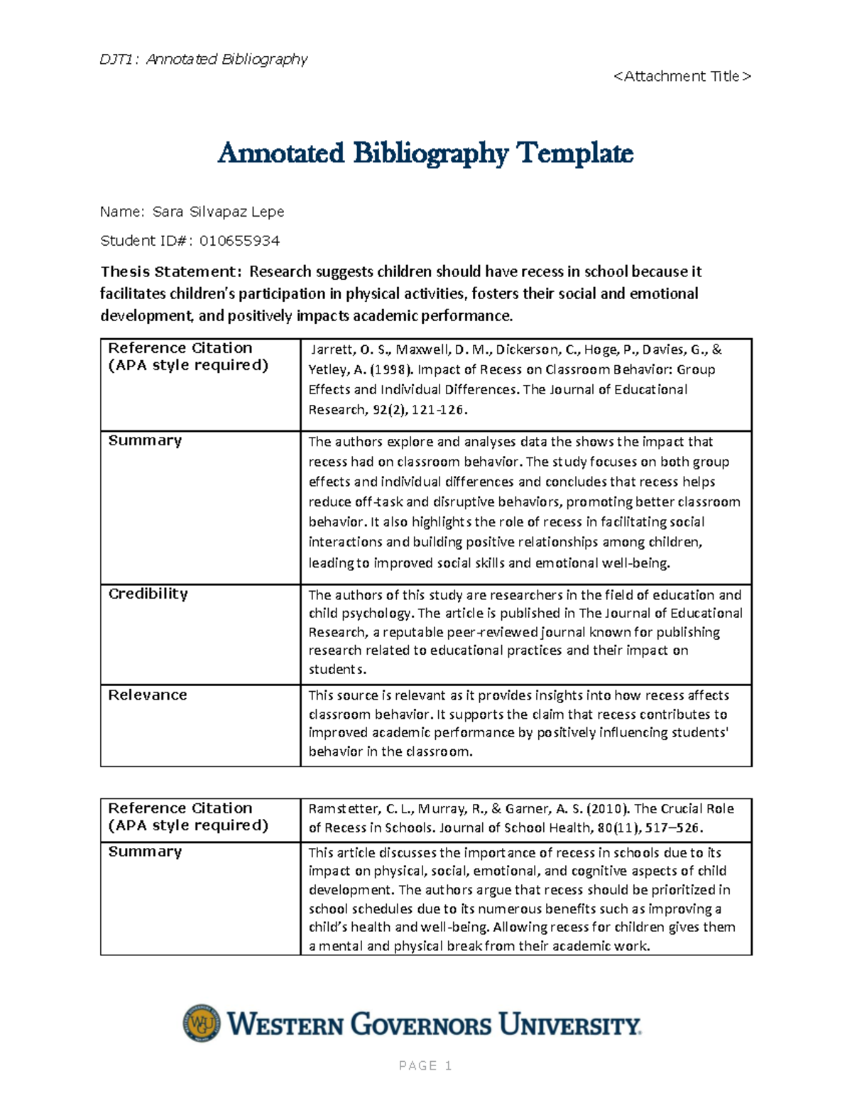 Task 1 Annotated Bibliography - Annotated Bibliography Template Name ...