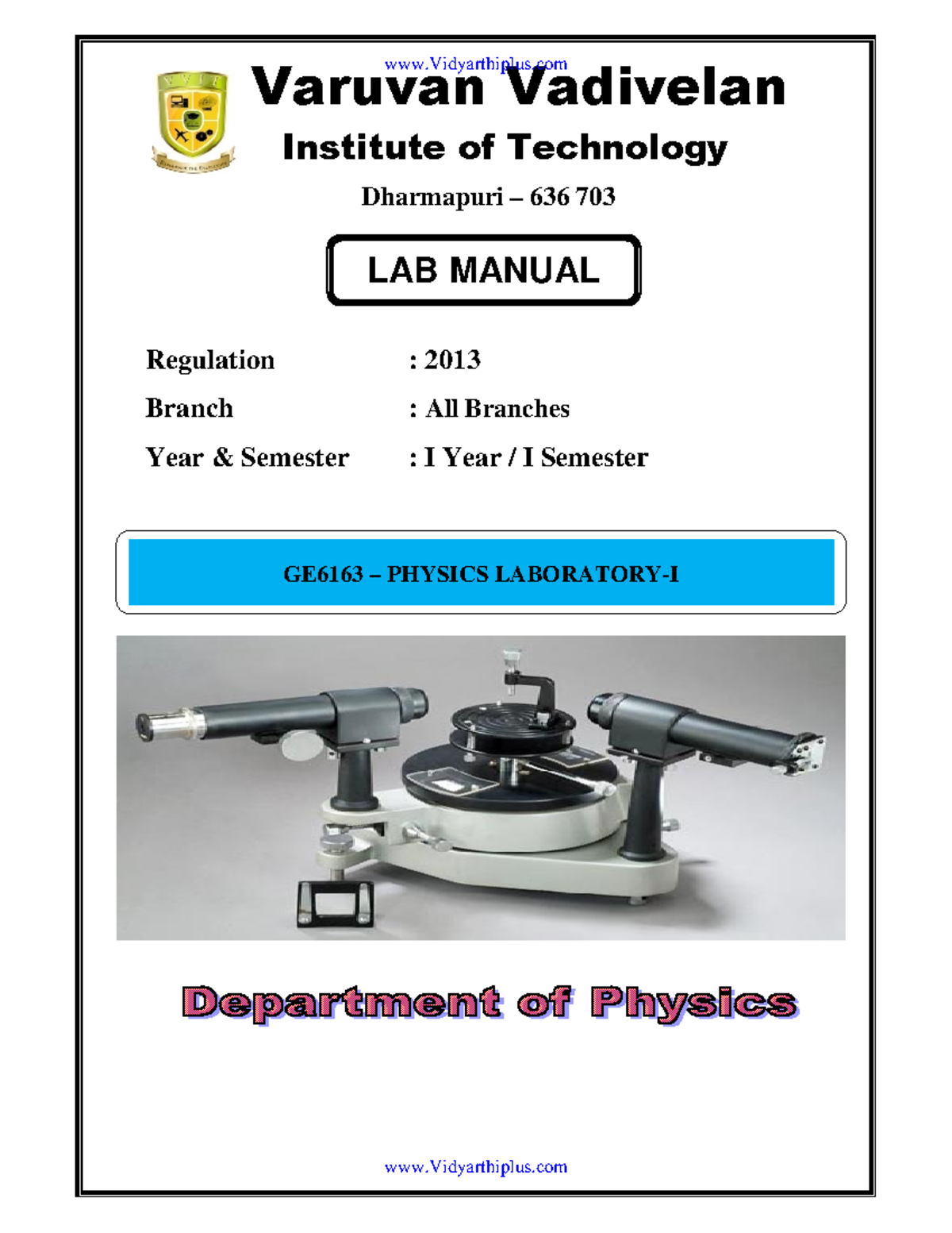 Physics-LAB - Physics lab manual - Dharmapuri – 636 703 Regulation ...