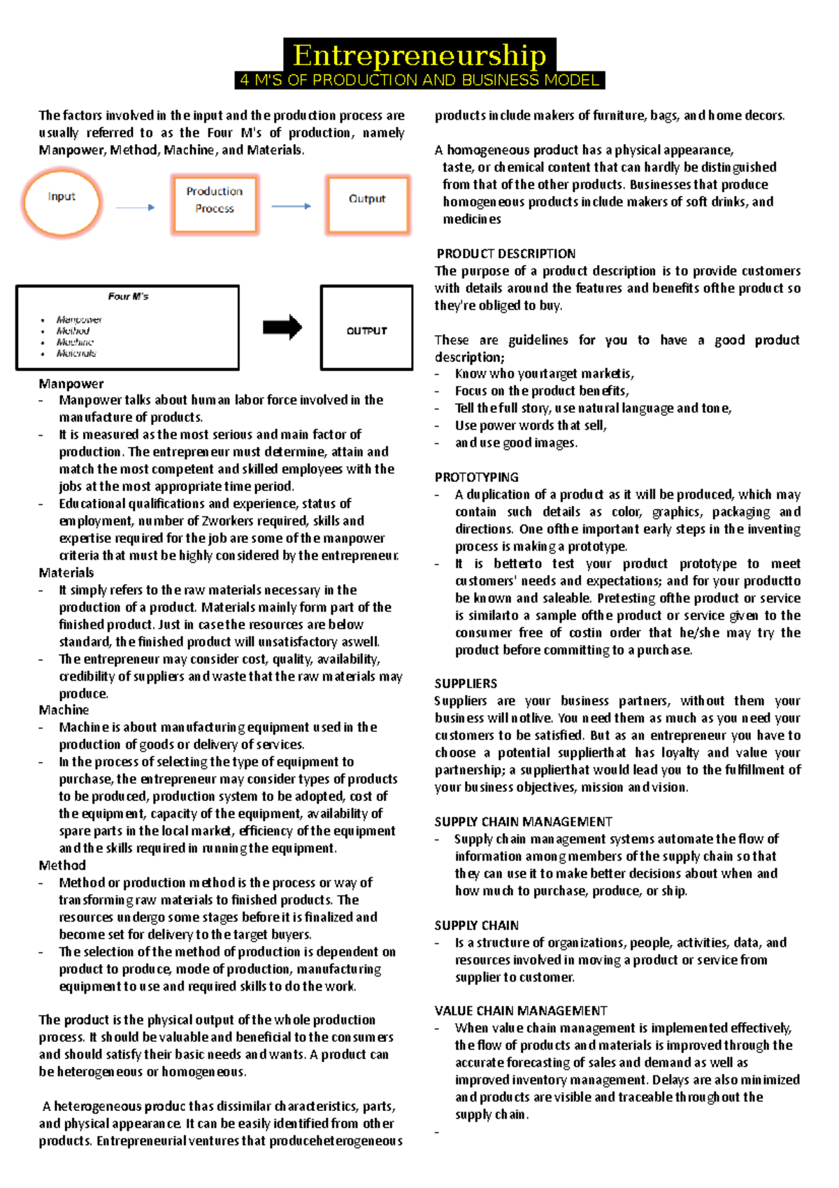 Entrep 1 - good for advance study - Entrepreneurship 4 M'S OF ...