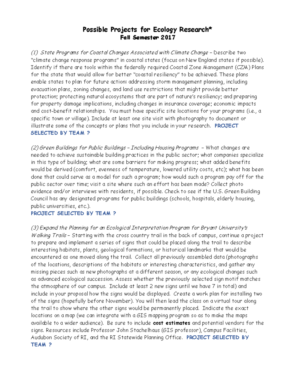 Ideas for Ecology Projects - Fall 2018 - Planned - Possible Projects ...