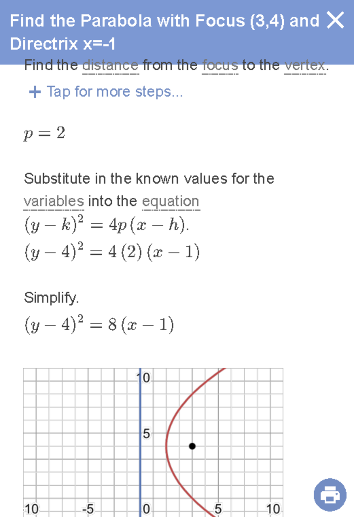 Mathway Algebra Problem Solver - Find the parabola with focus and ...