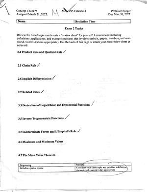 Calc 1 exam 2 topics 2 - MAT 295 - Studocu
