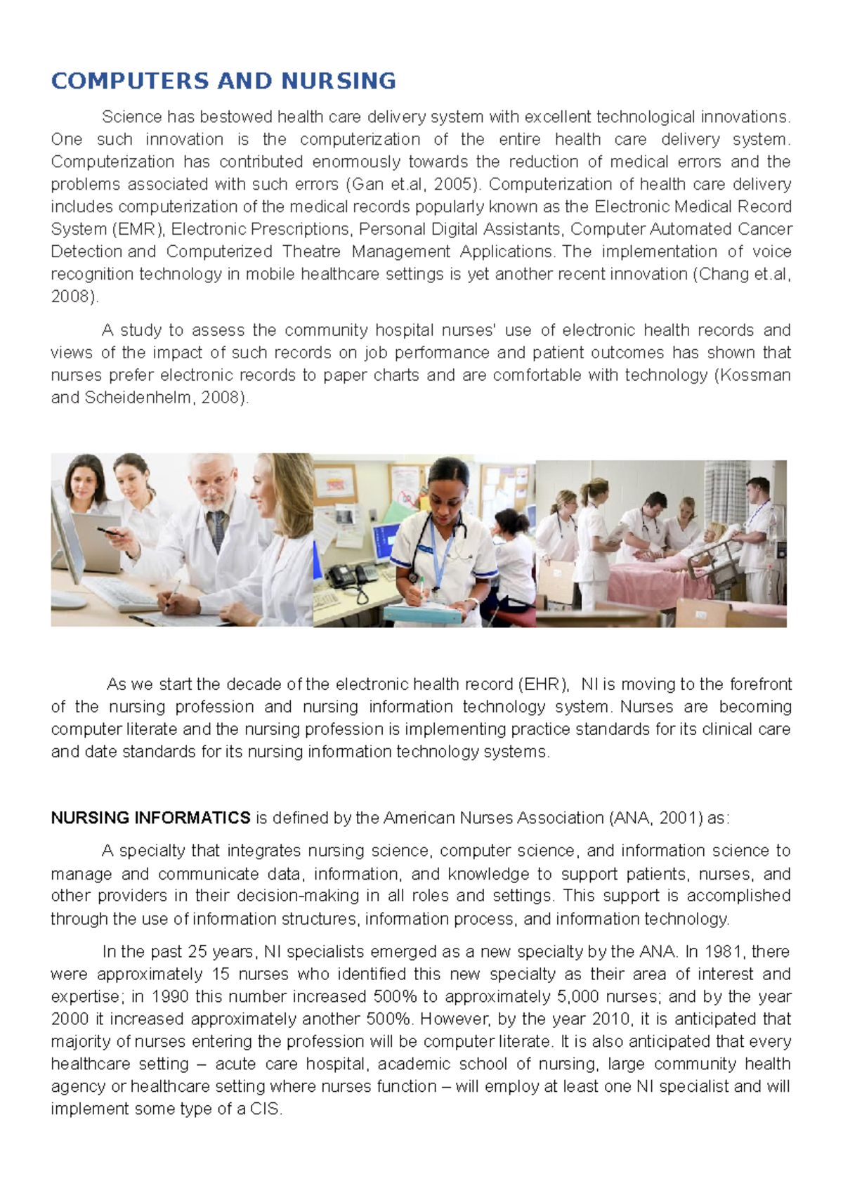 Computers AND Nursing - Science has bestowed health care delivery ...