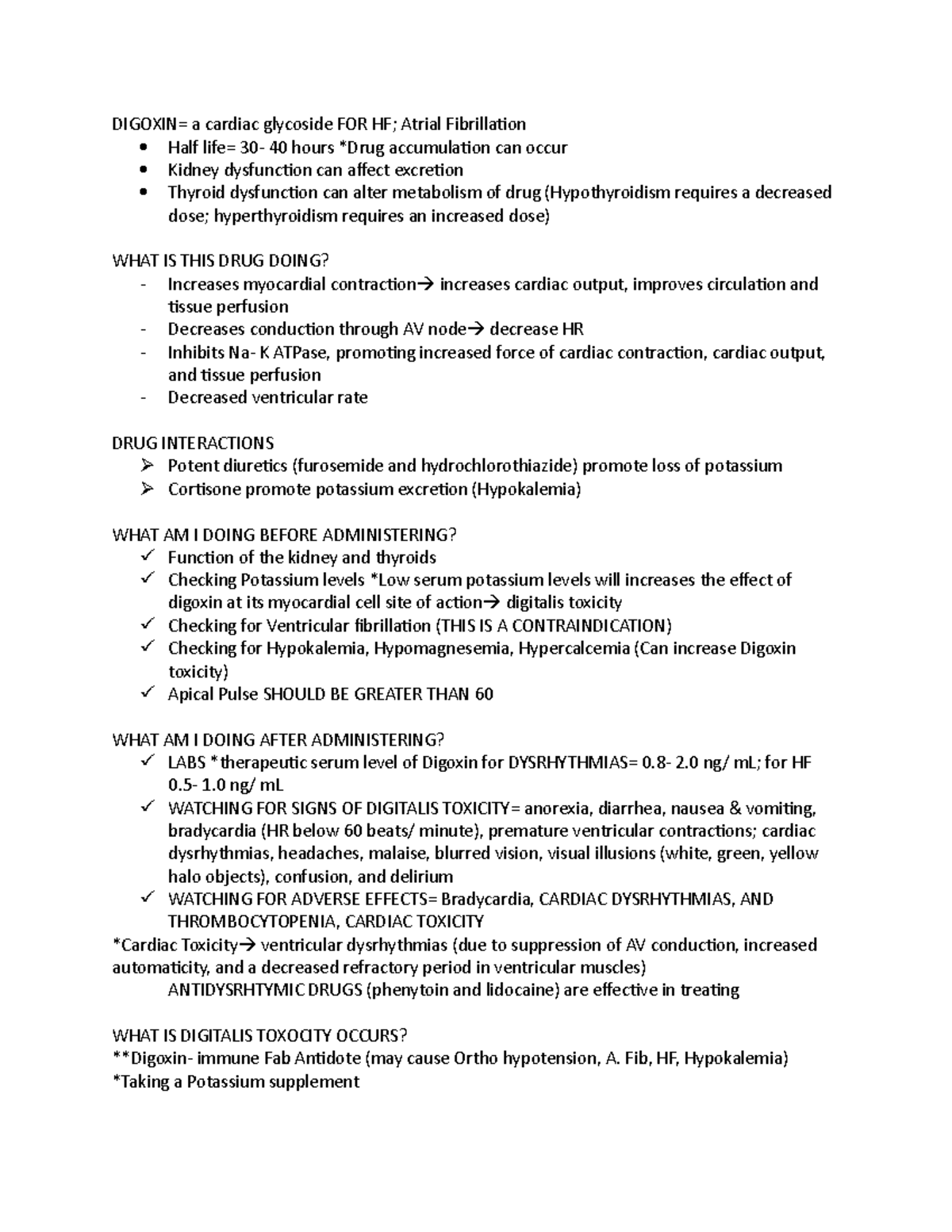 Digoxin for HF - Lecture notes 1 - DIGOXIN= a cardiac glycoside FOR HF ...