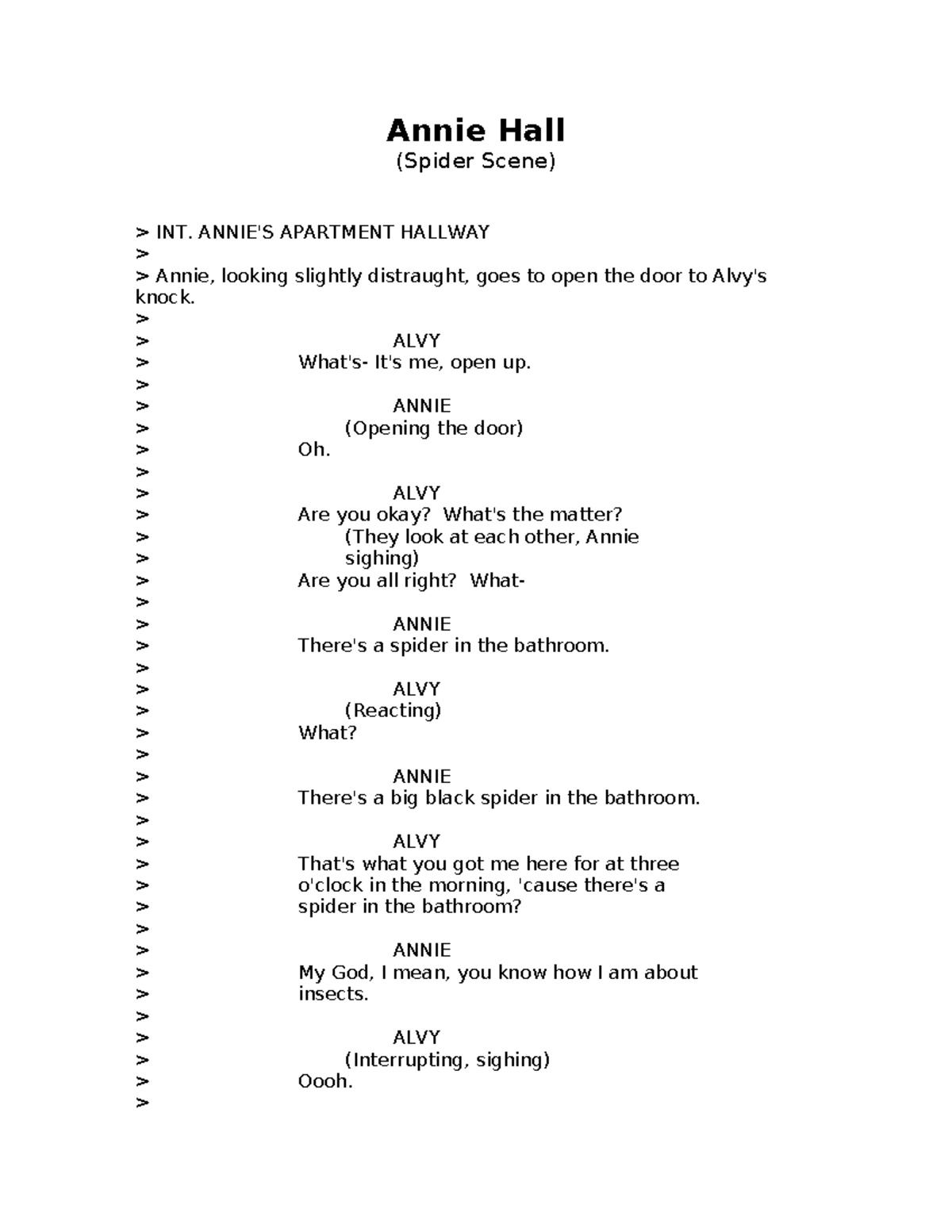 Annie-Hall-Spider - Annie Hall (Spider Scene) > INT. ANNIE'S APARTMENT ...