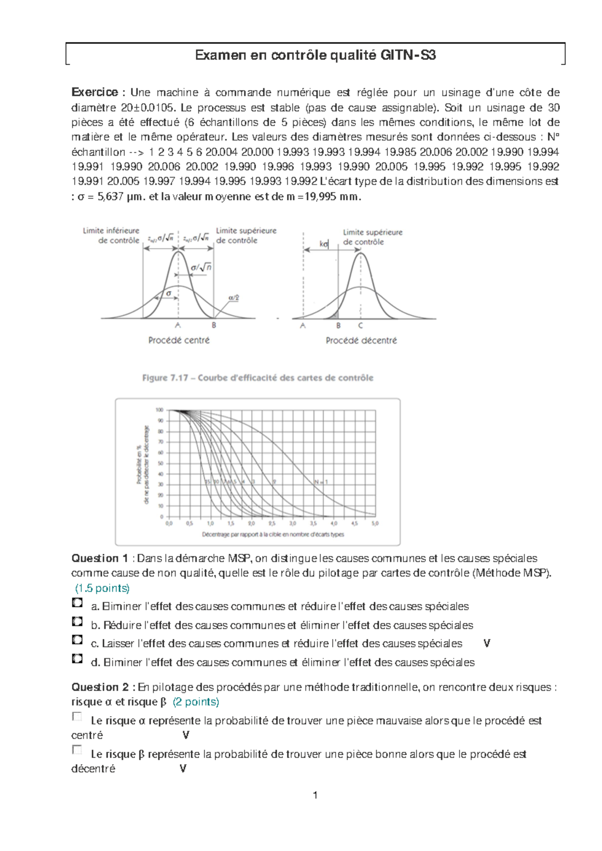 Examen en contrôle qualité 2021 v2 - 1 Examen en contrôle qualité GITN ...