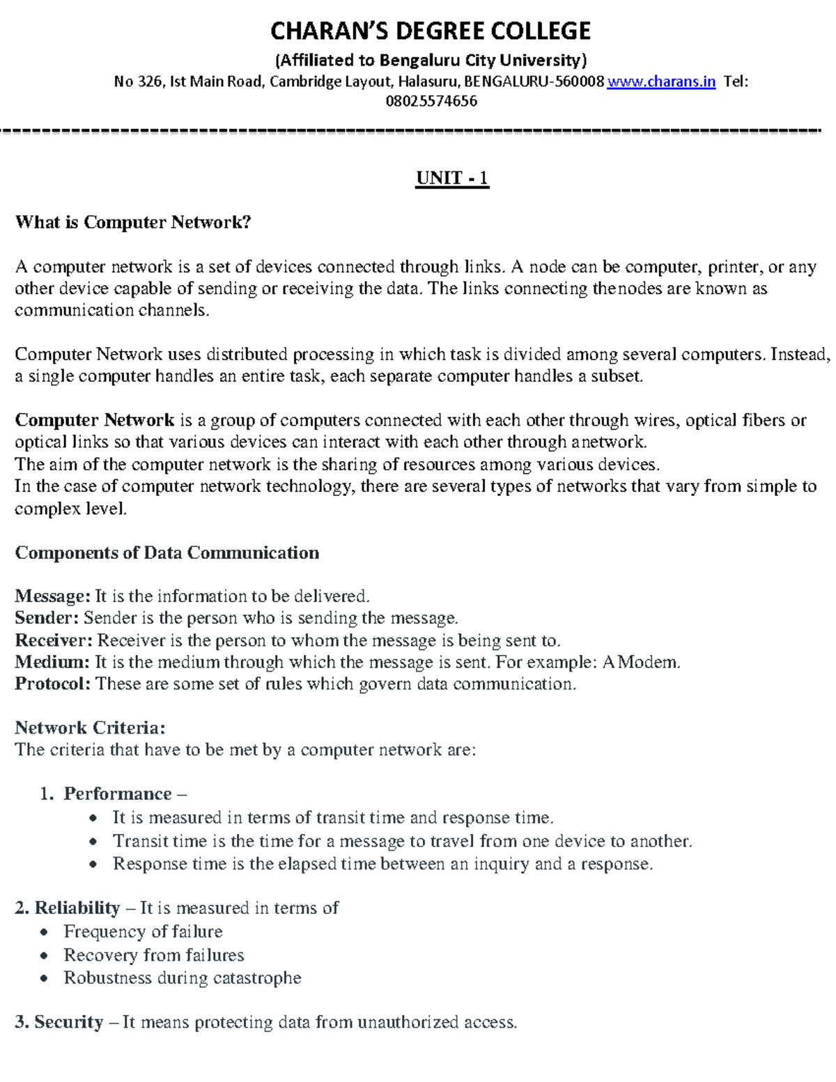 DCN Unit 1 - Lecture notes - CHARAN’S DEGREE COLLEGE (Affiliated to ...