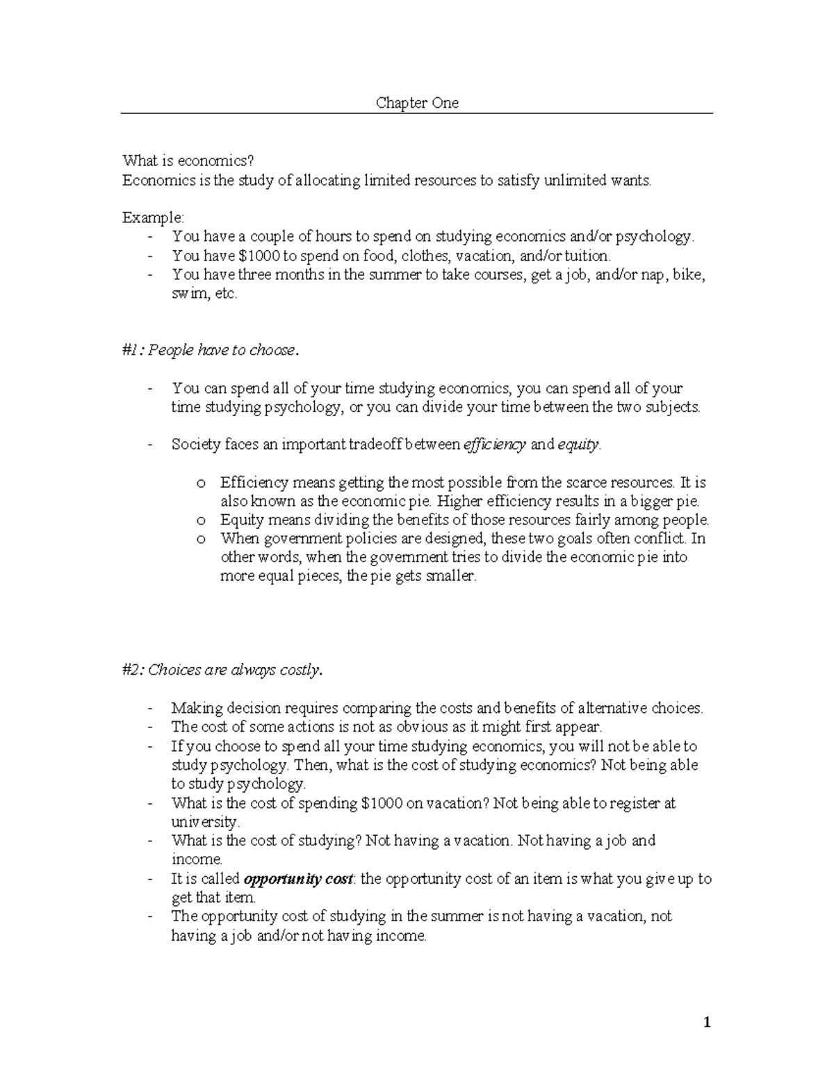 Lecture notes, lecture 1 - Econ 201 chapter 1 easier to understand w ...