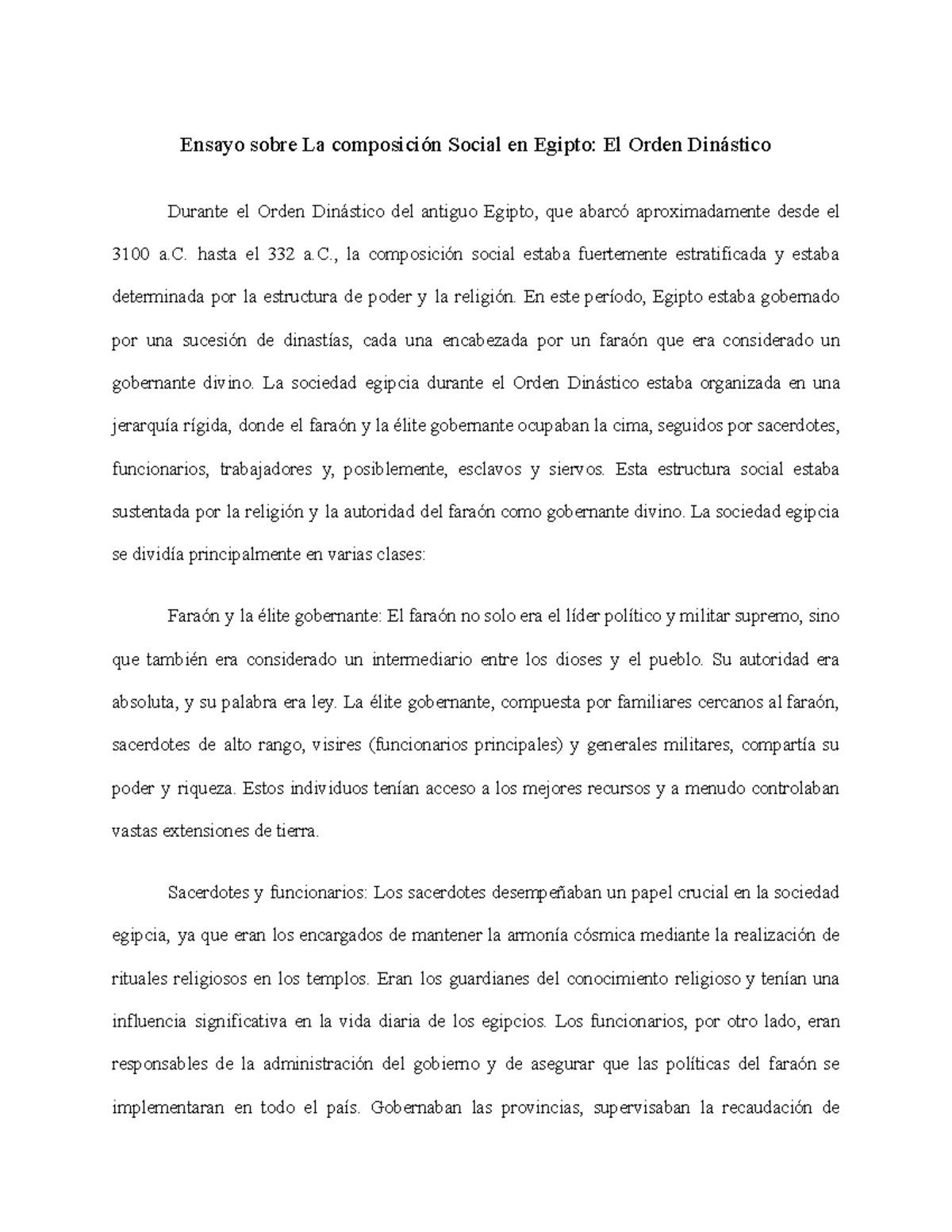 La composición Social en Egipto: El Orden Dinástico - Ensayo sobre La ...