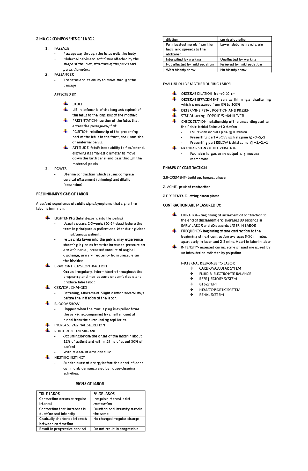 MCN LECTURE NOTES - 3 MAJOR COMPONENTS OF LABOR 1. PASSAGE Passageway ...