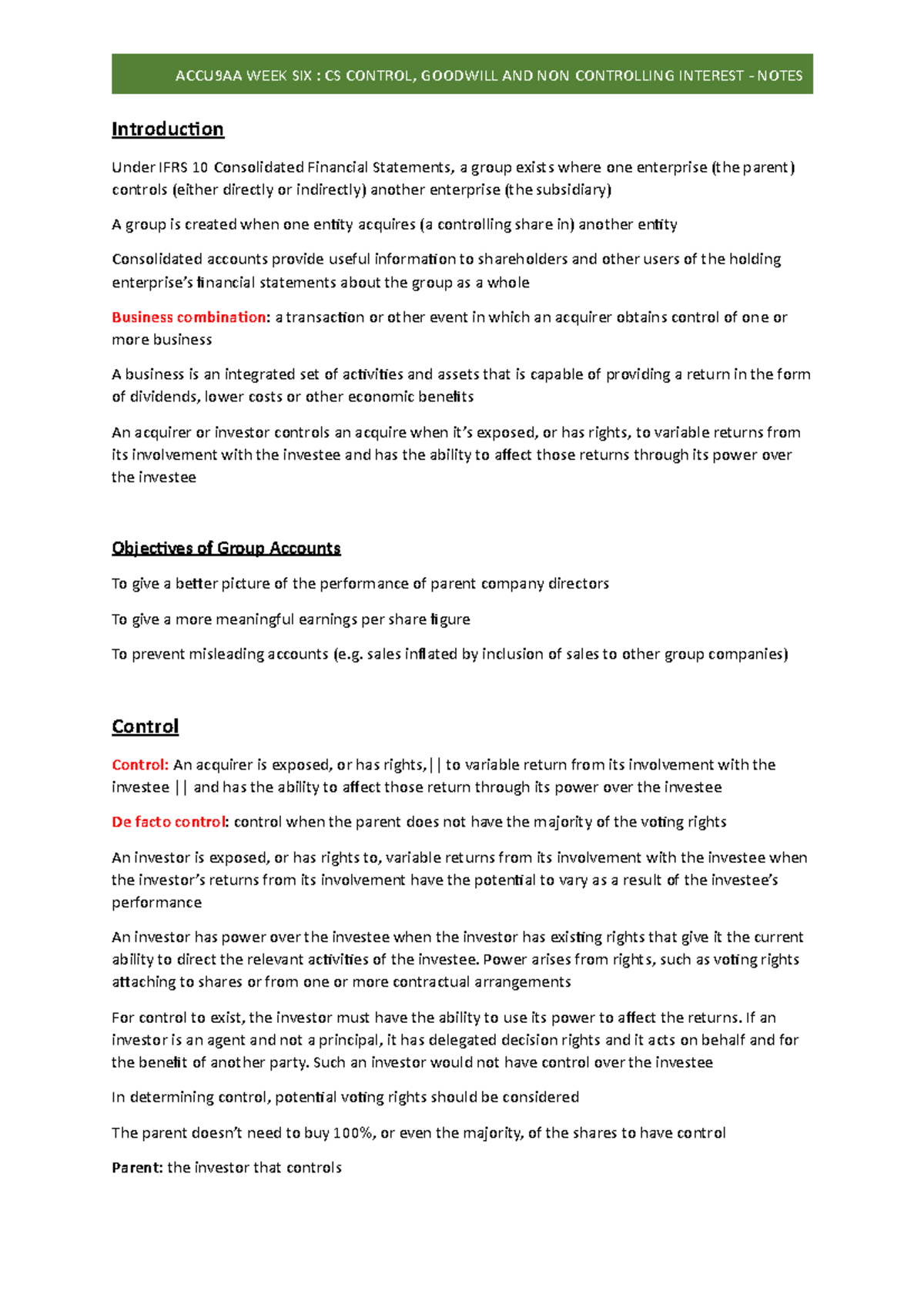 6 - CS Control, Goodwill and Non-Controlling Interest - Introduction ...