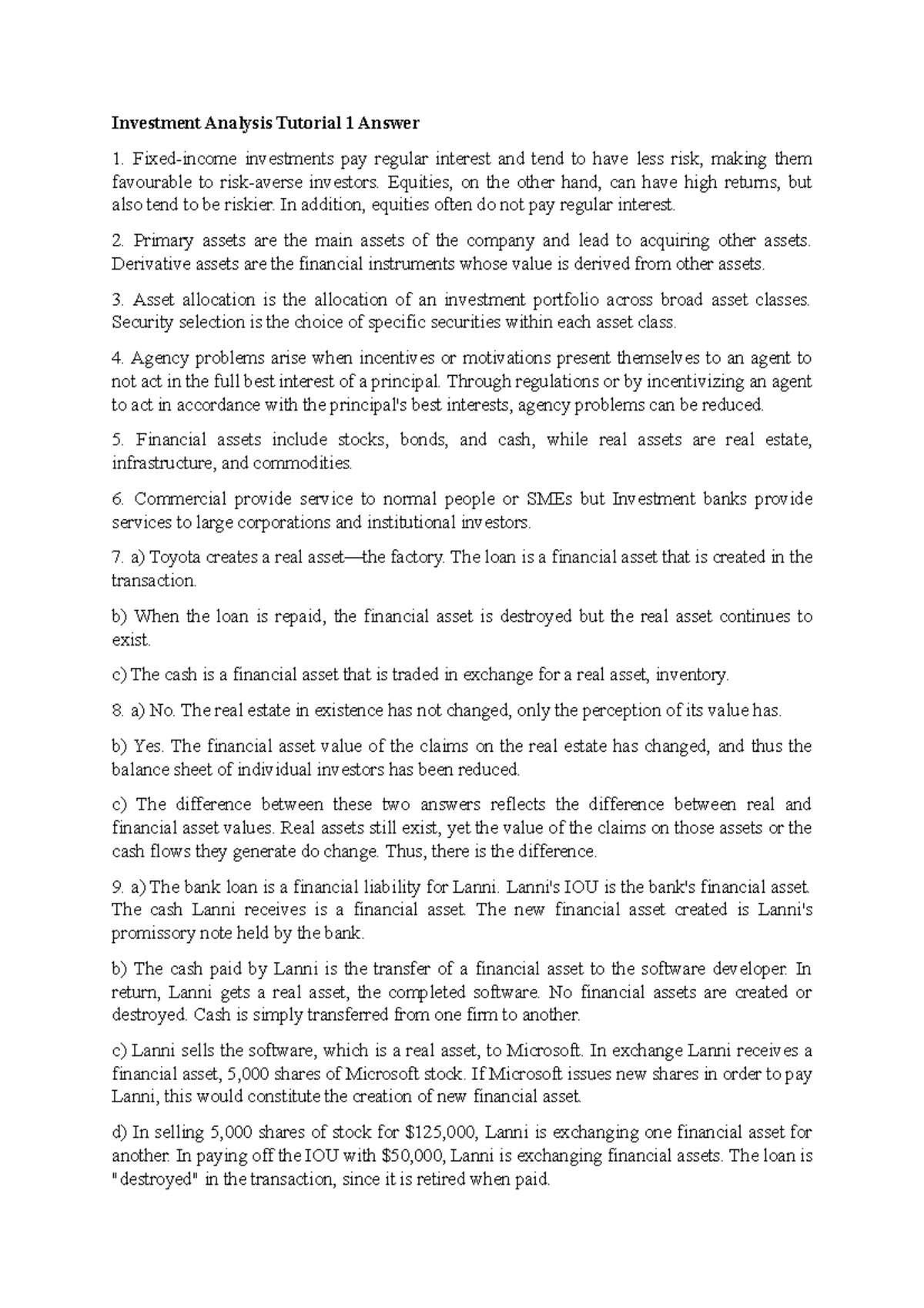 Tutorial 1 Answer - Investment Analysis Tutorial 1 Answer Fixed-income ...