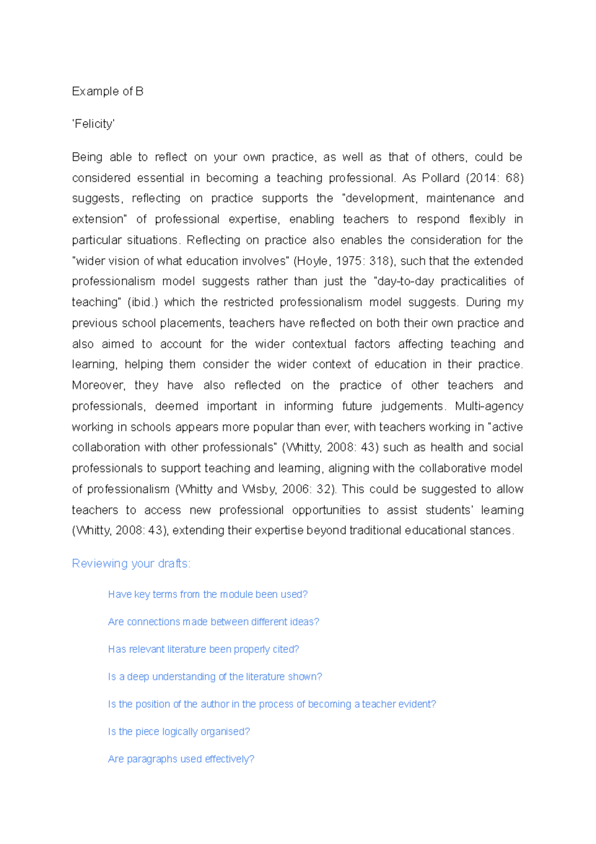 Seminar - examples of Part B and C - Example of B ‘Felicity’ Being able ...