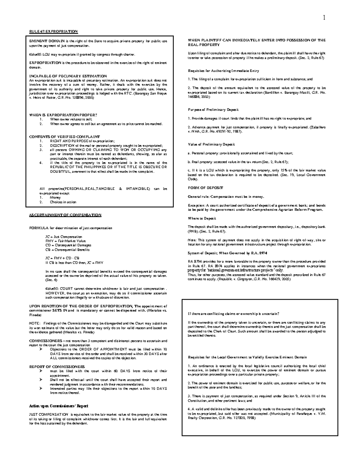 4 Exproforeclopartition - RULE 67:EXPROPRIATION EMINENT DOMAIN is the ...