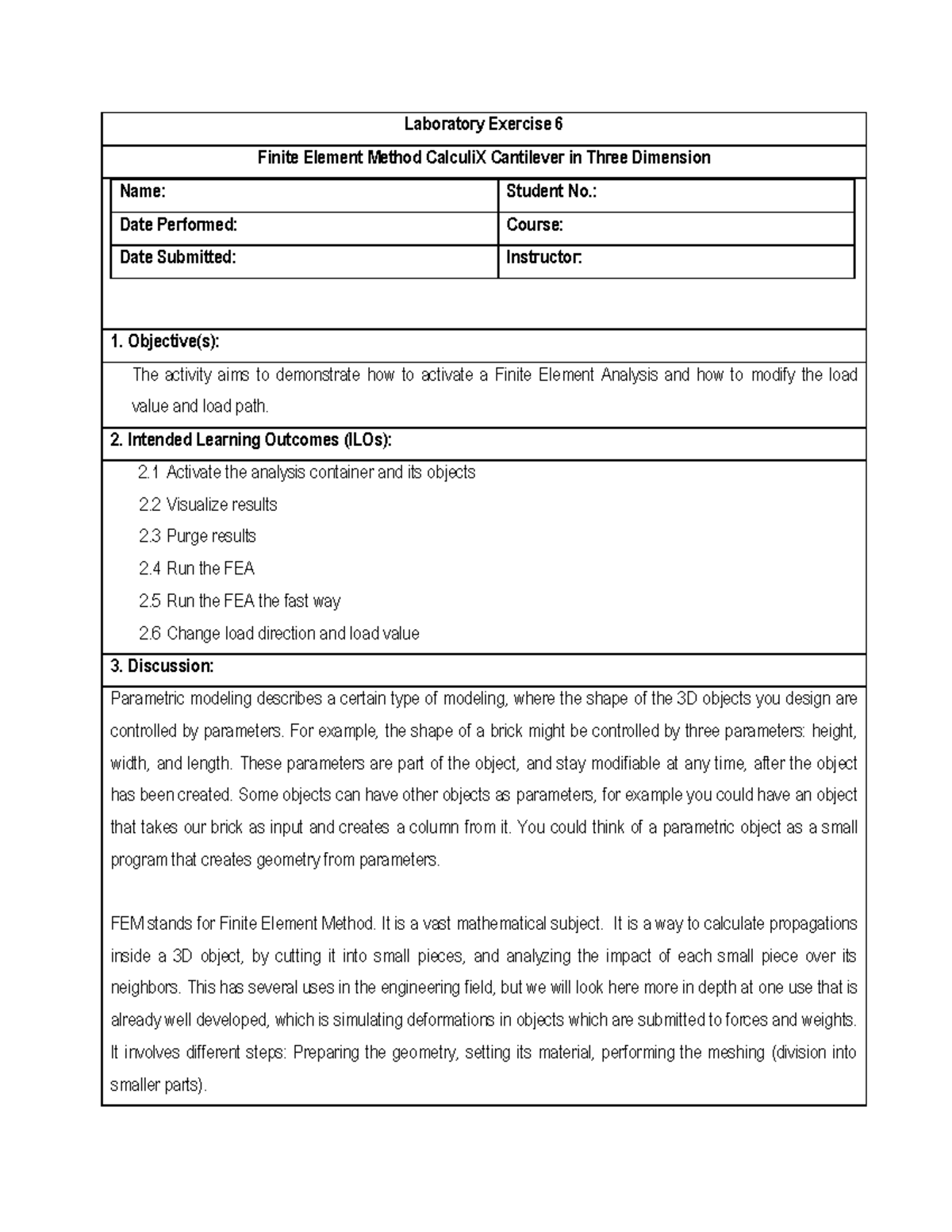 Cae Laboratory exercise 6-1 1 - Laboratory Exercise 6 Finite Element ...