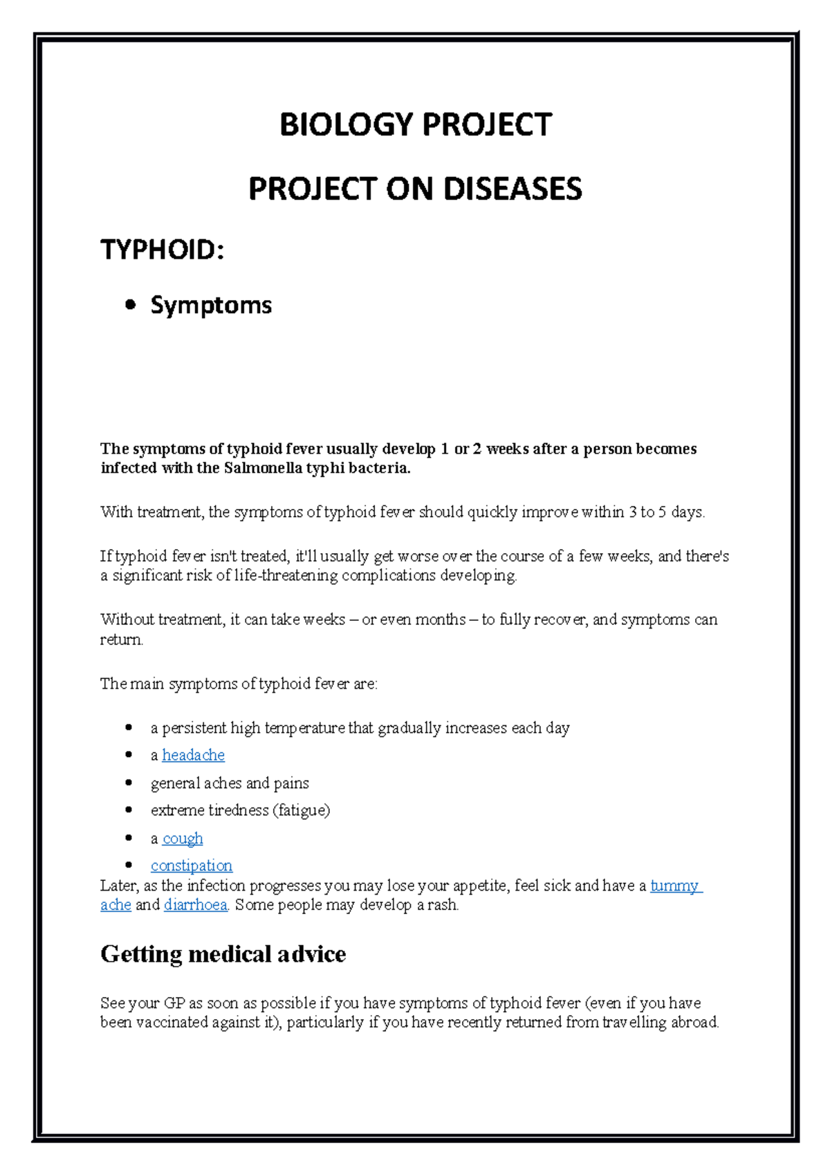 Project ON Diseases - nothing - BIOLOGY PROJECT PROJECT ON DISEASES ...