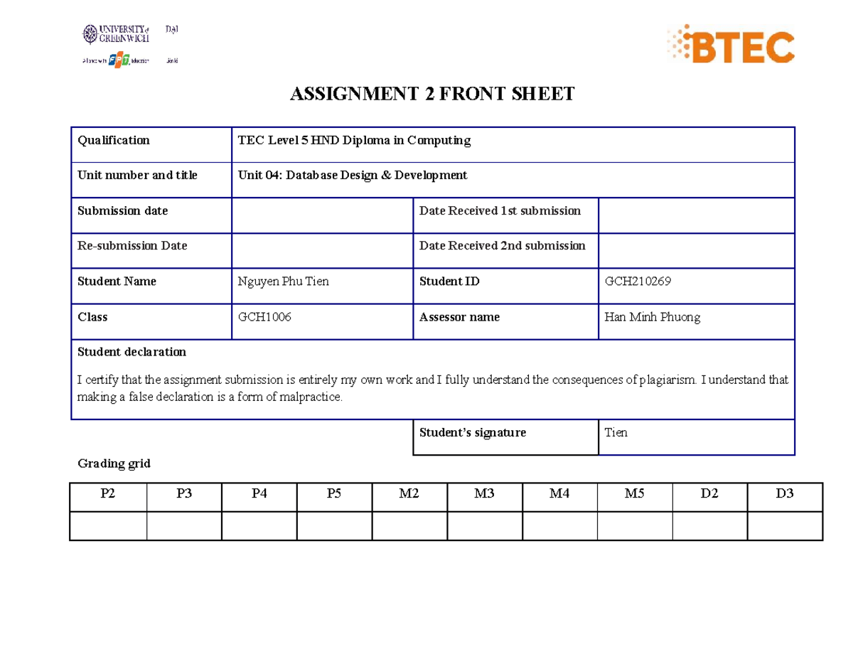 Nguyen Phu Tien GCH210269 asm2sql - ASSIGNMENT 2 FRONT SHEET ...