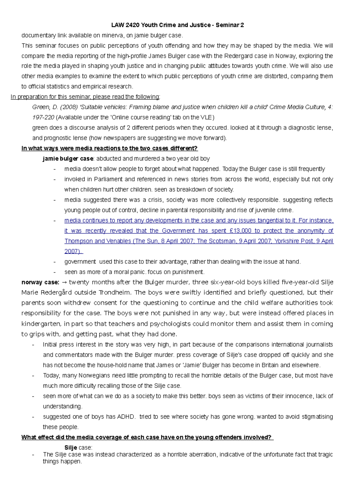 Seminar 2 - criminal justice system - LAW 2420 Youth Crime and Justice ...