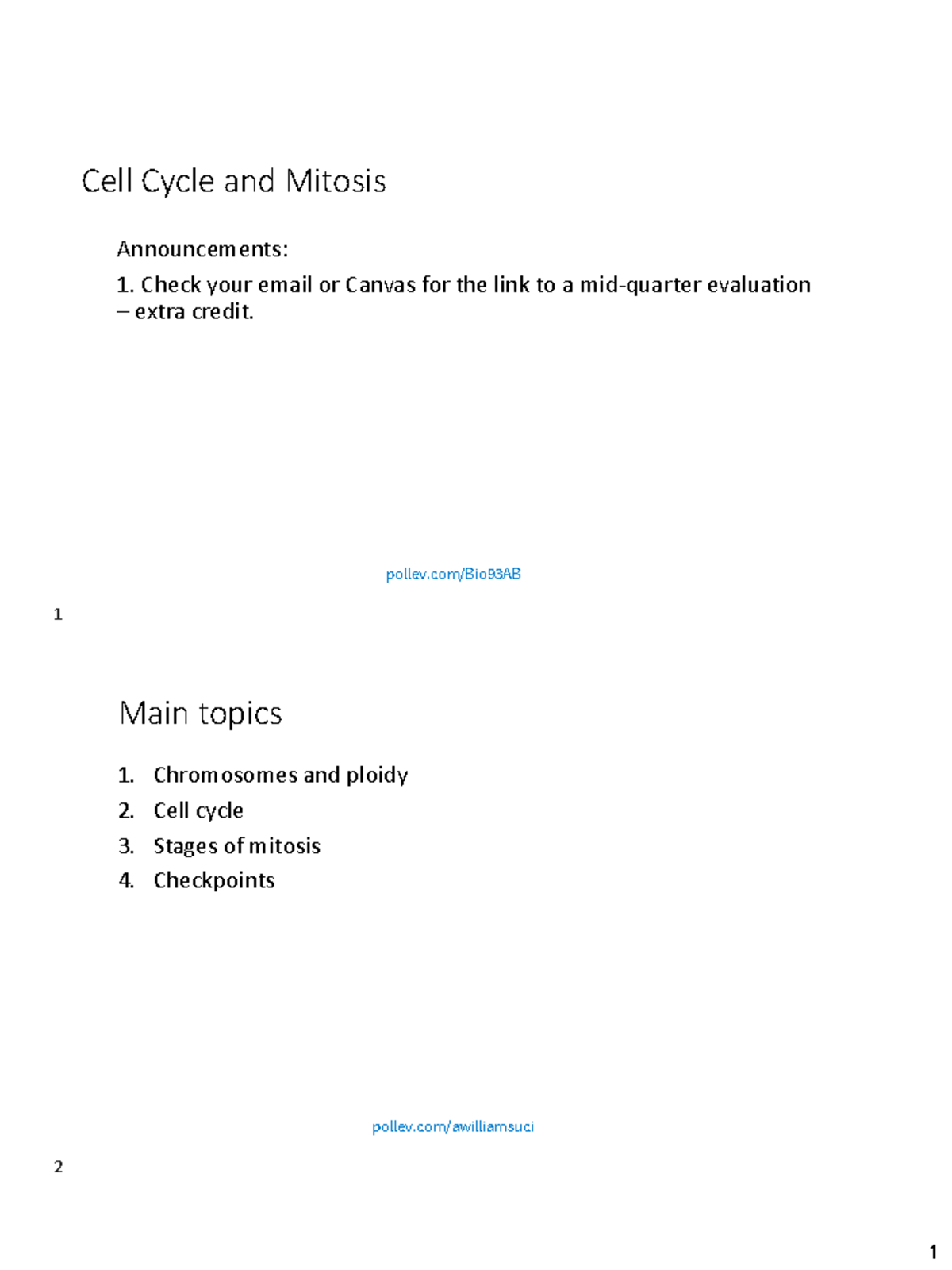 13 Class Cell cycle mitosis 2024 notes - pollev/Bio93AB Announcements ...