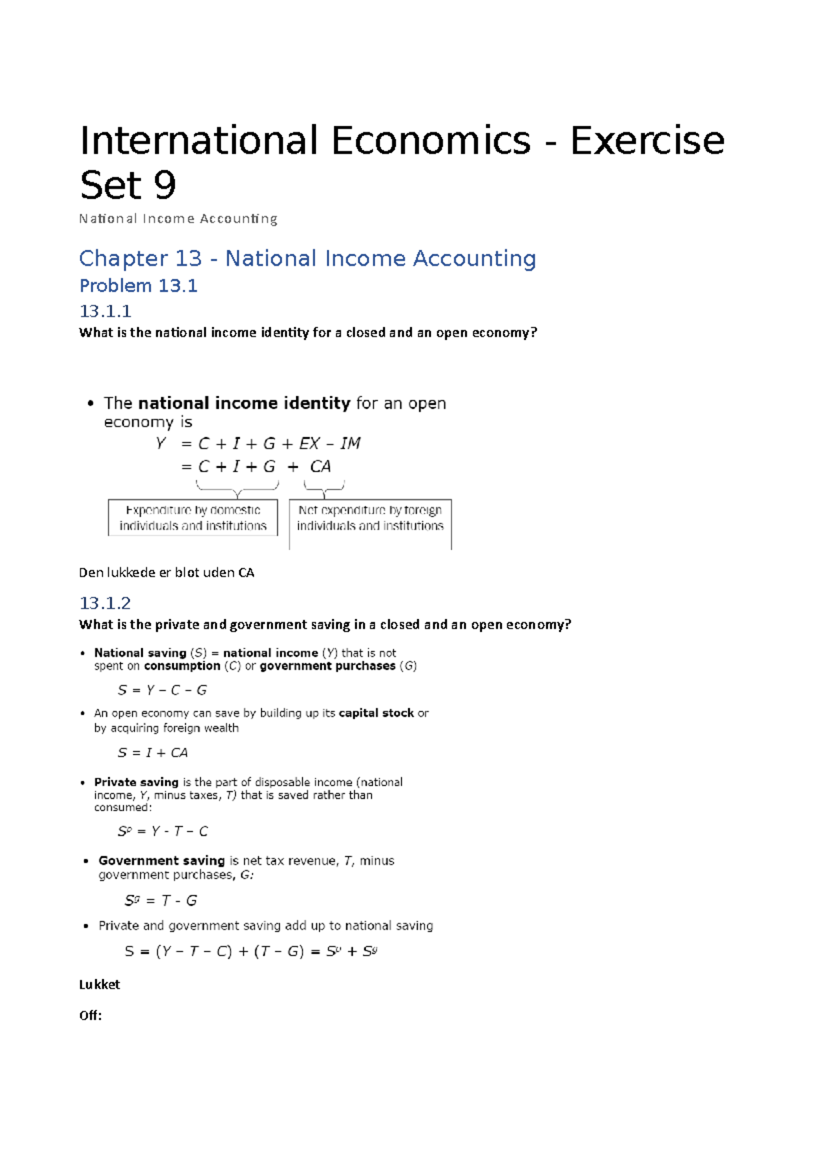 International Economics F21 - Exercise set 9 (Solution hints ...