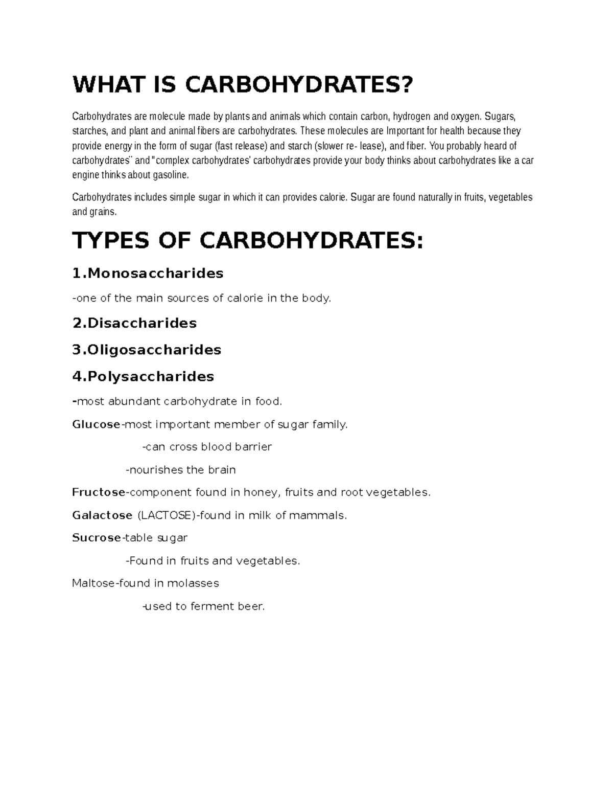Pamphlet - This is an assignment about the carbohydrates - WHAT IS ...