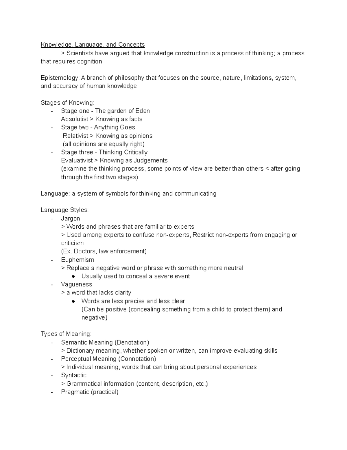 CTL-125 Knowledge, Language, and Concepts - Knowledge, Language, and ...