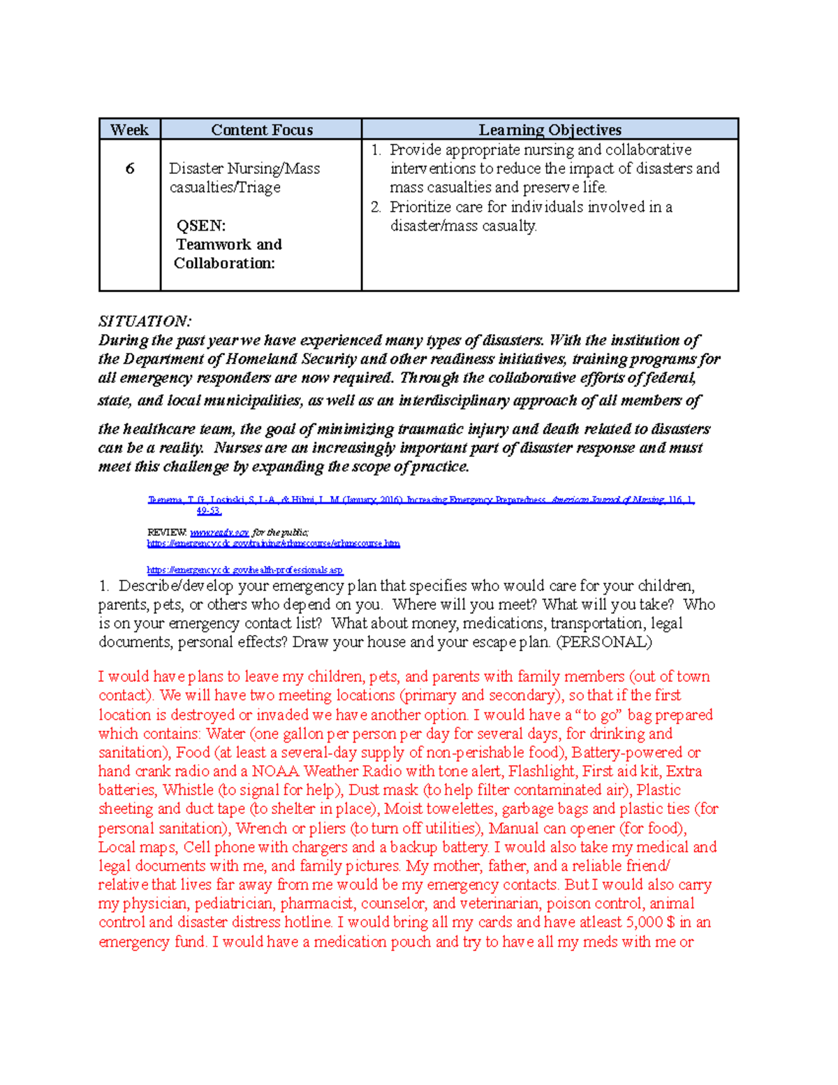 NRN 77 Disaster Case Study - Week Content Focus Learning Objectives 6 ...