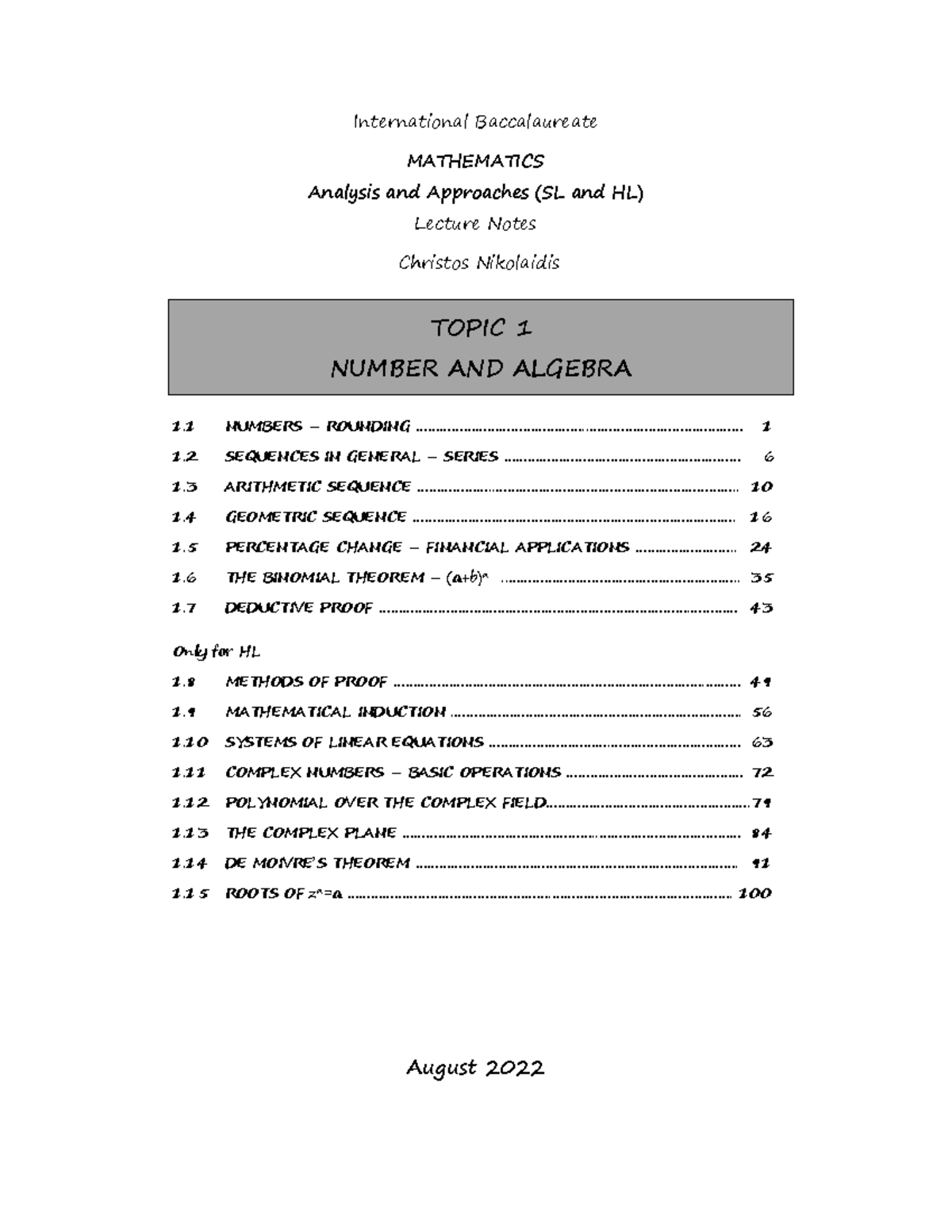 Topic 1. Number and Algebra - International Baccalaureate MATHEMATICS ...