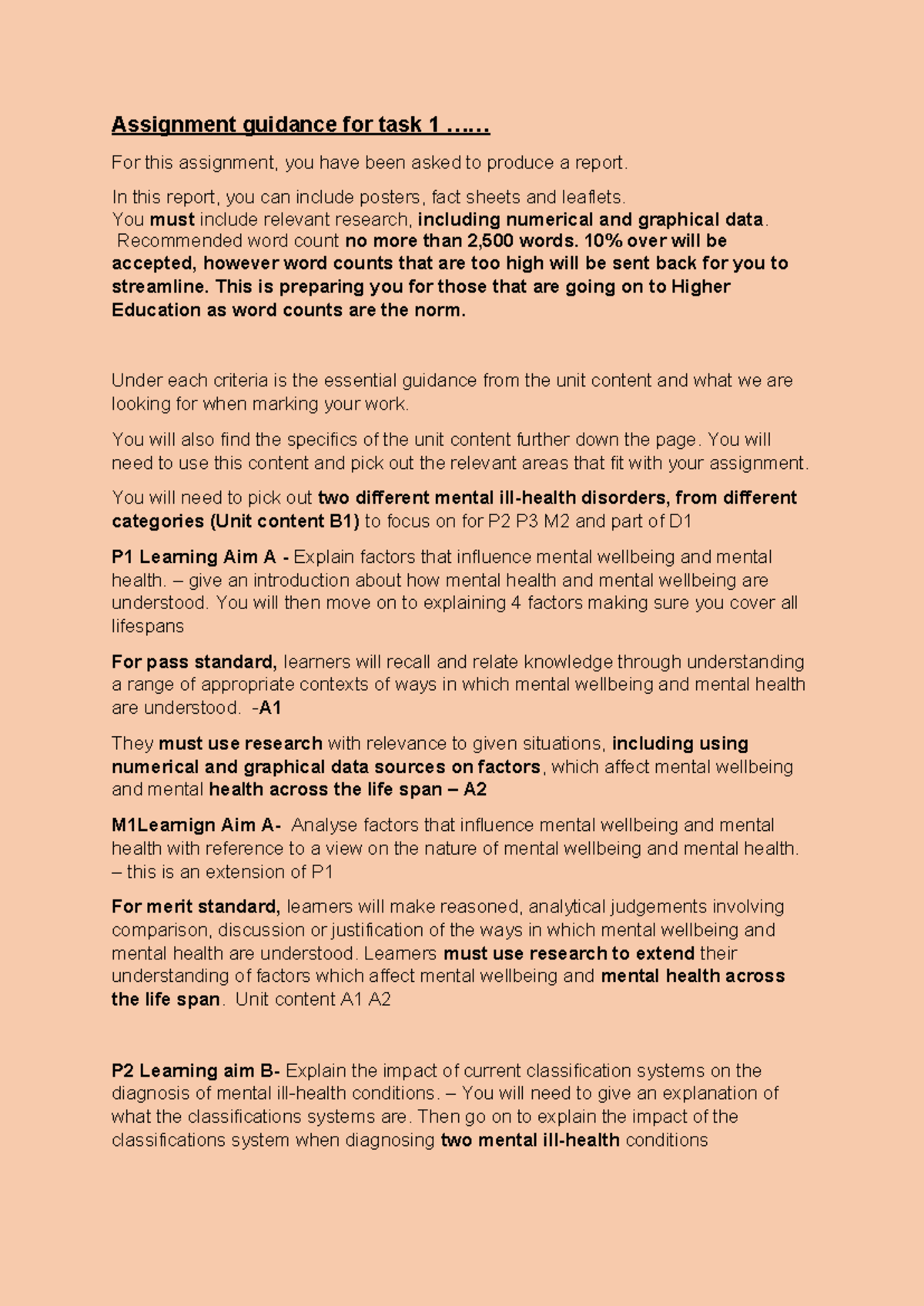 Assignment guidance for task 1 - ..... For this assignment, you have been asked to produce a ...